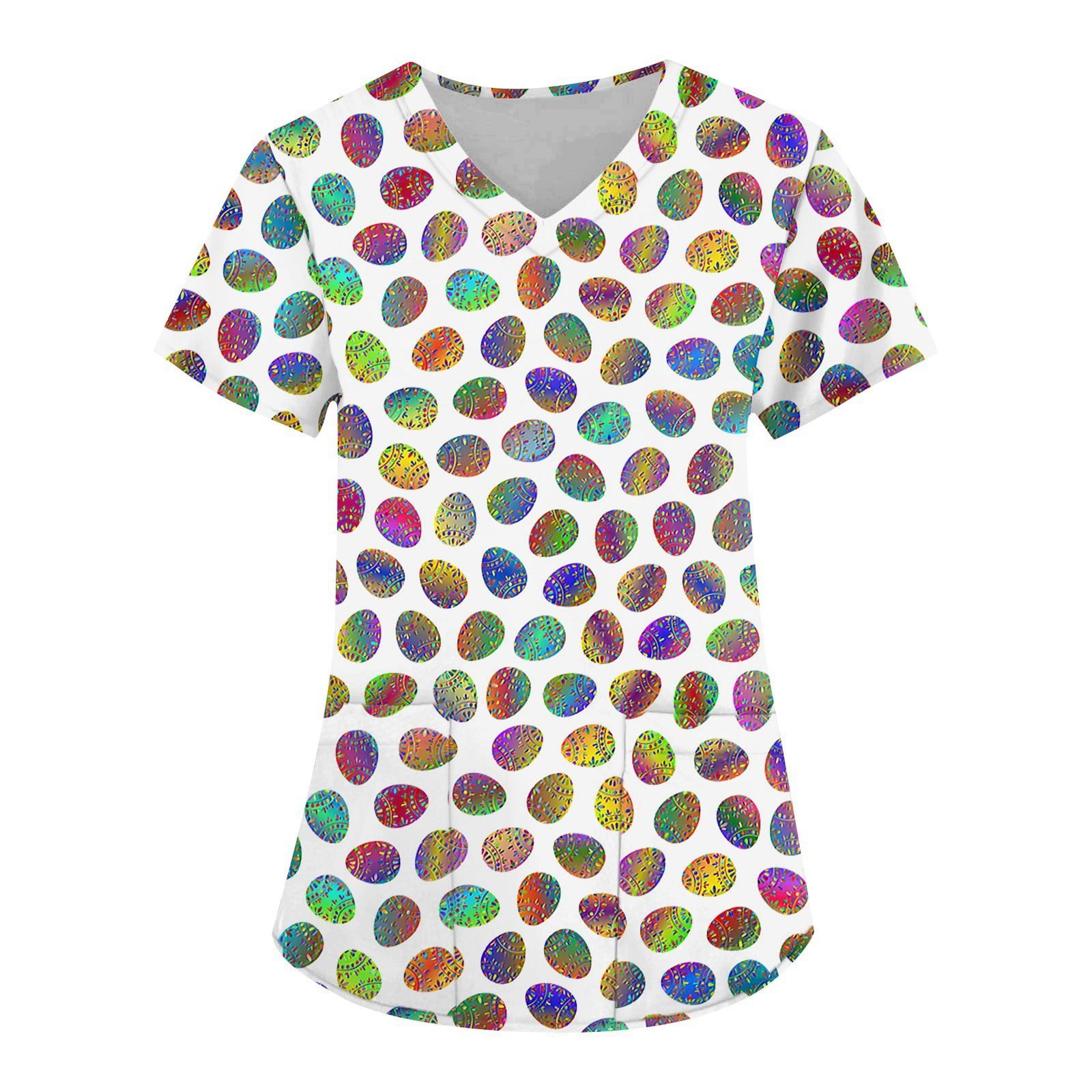 TQWQT Easter Scrub Tops Womens, Women V Neck Scrub Cartoon Bunny ...