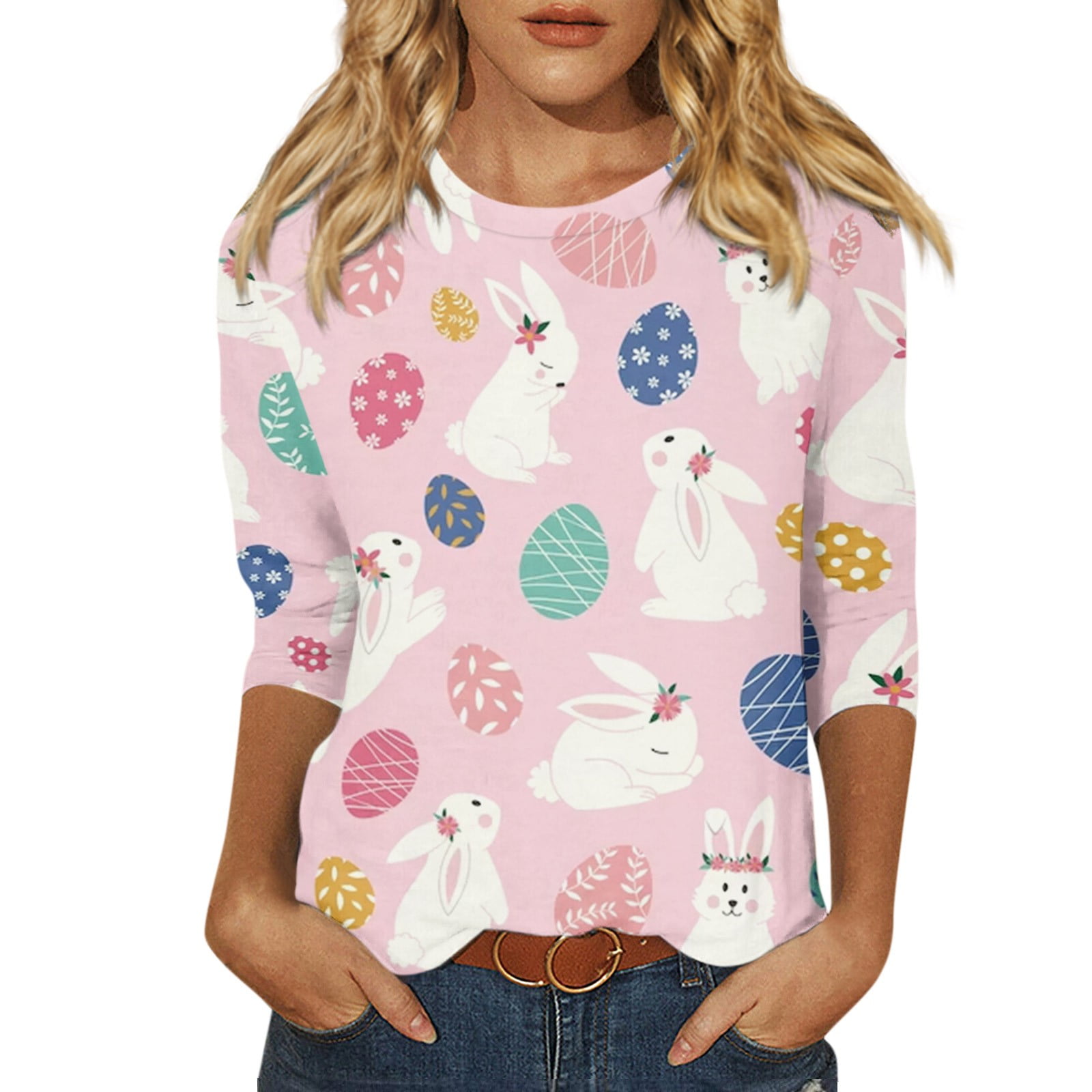 TQWQT Easter Shirts for Women 2024 Casual Cute 3/4 Length Sleeve ...