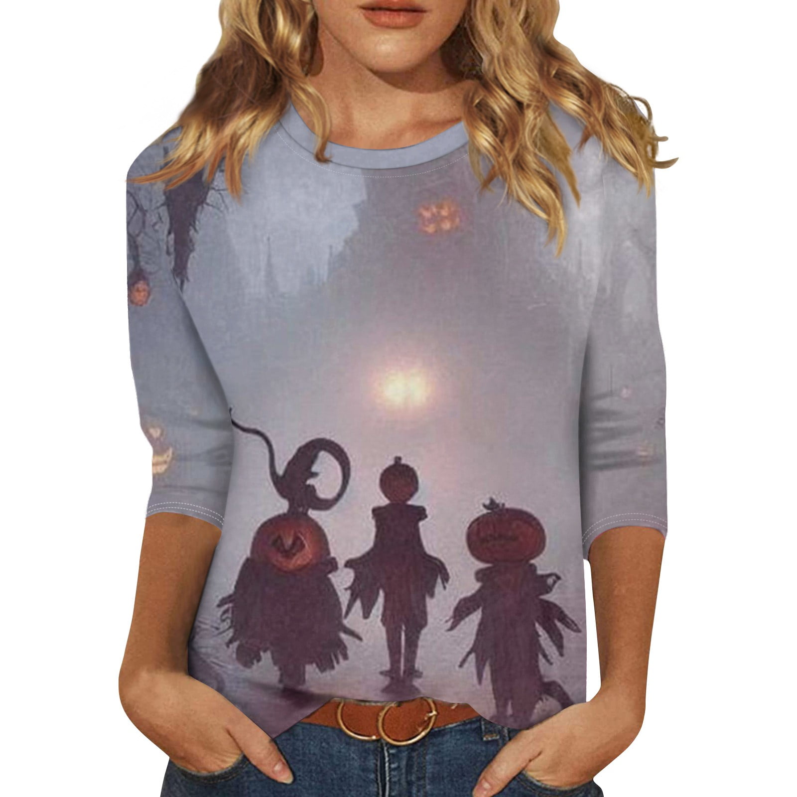 TQWQT Fall Tops for Women 2024 Halloween 3/4 Sleeve Crewneck T Shirt ...
