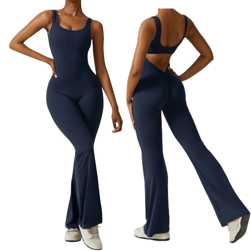 TQWQT Flare Jumpsuits for Women Square Neck Tank Top Bodycon Full ...