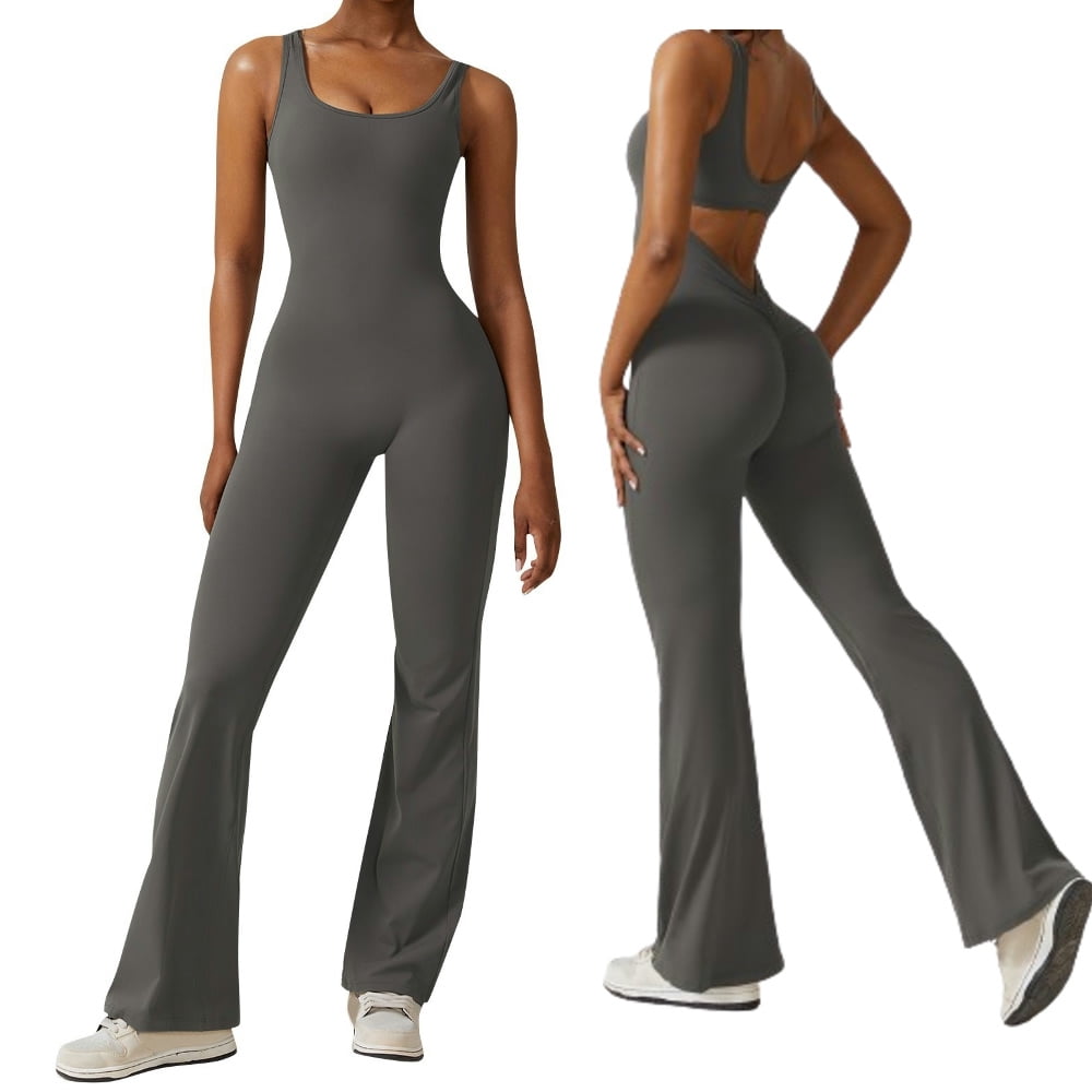TQWQT Flare Jumpsuits for Women Square Neck Tank Top Bodycon Full ...