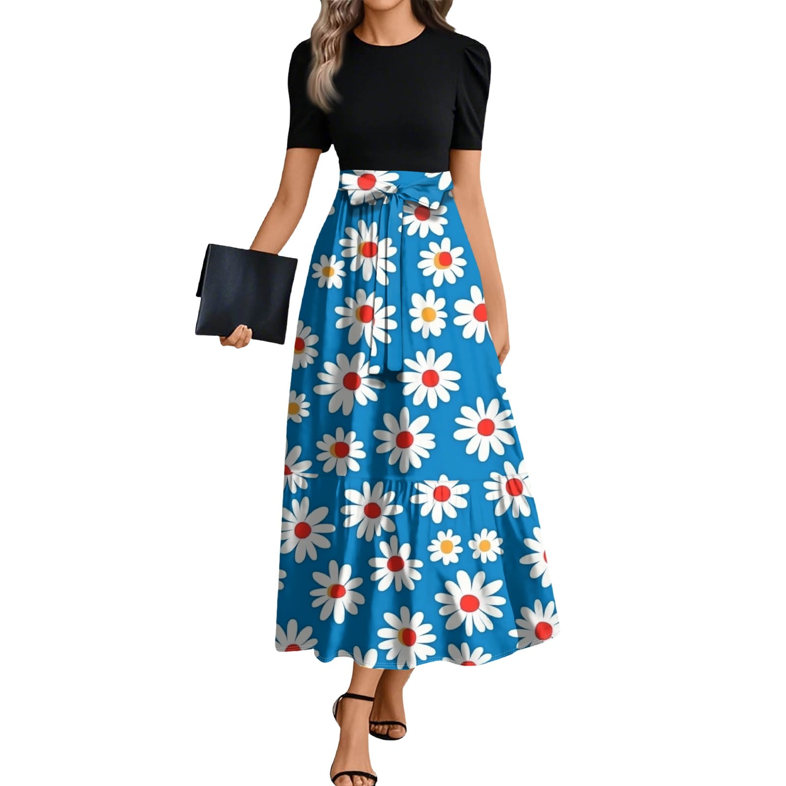 TQWQT Floral Dress for Women Short Sleeve Teacher Dress Modest Work ...