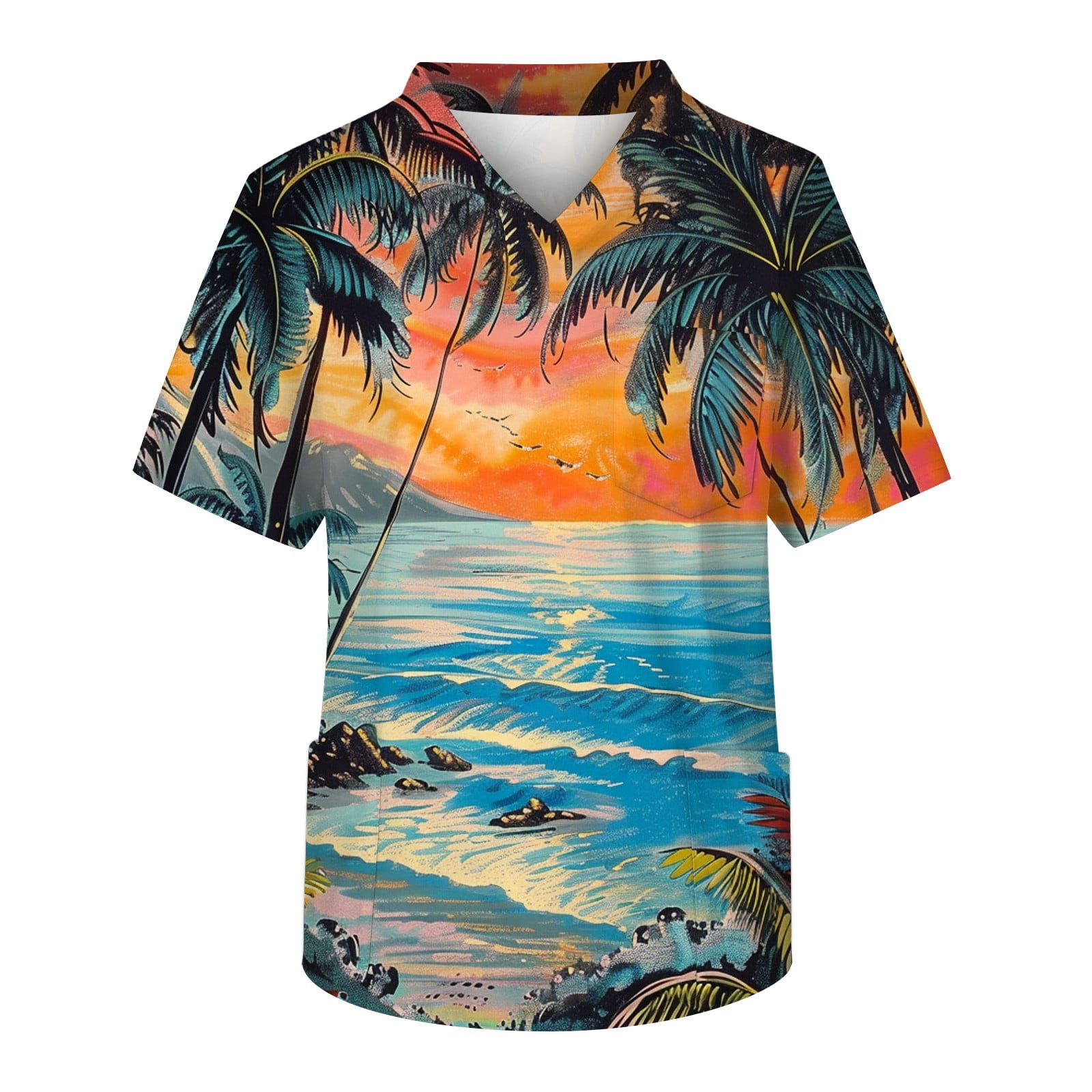 TQWQT Floral Tropic Scrubs for Men Stretch Kids Friendly Hawaiian Beach ...