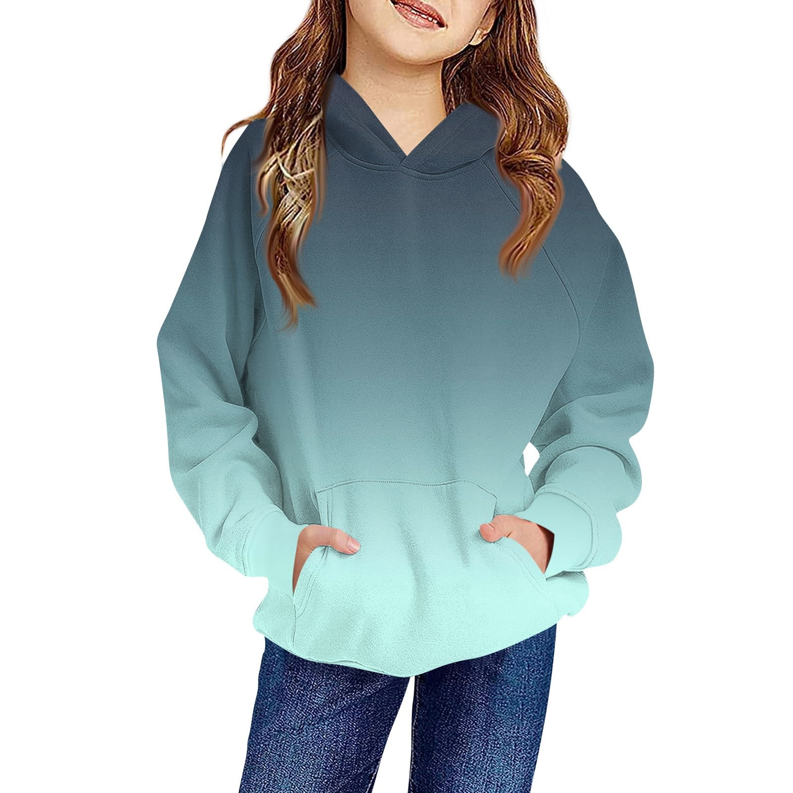 TQWQT Girl's Light Blue Hoodie Size 10-12 Hooded Long Sleeve Plain ...