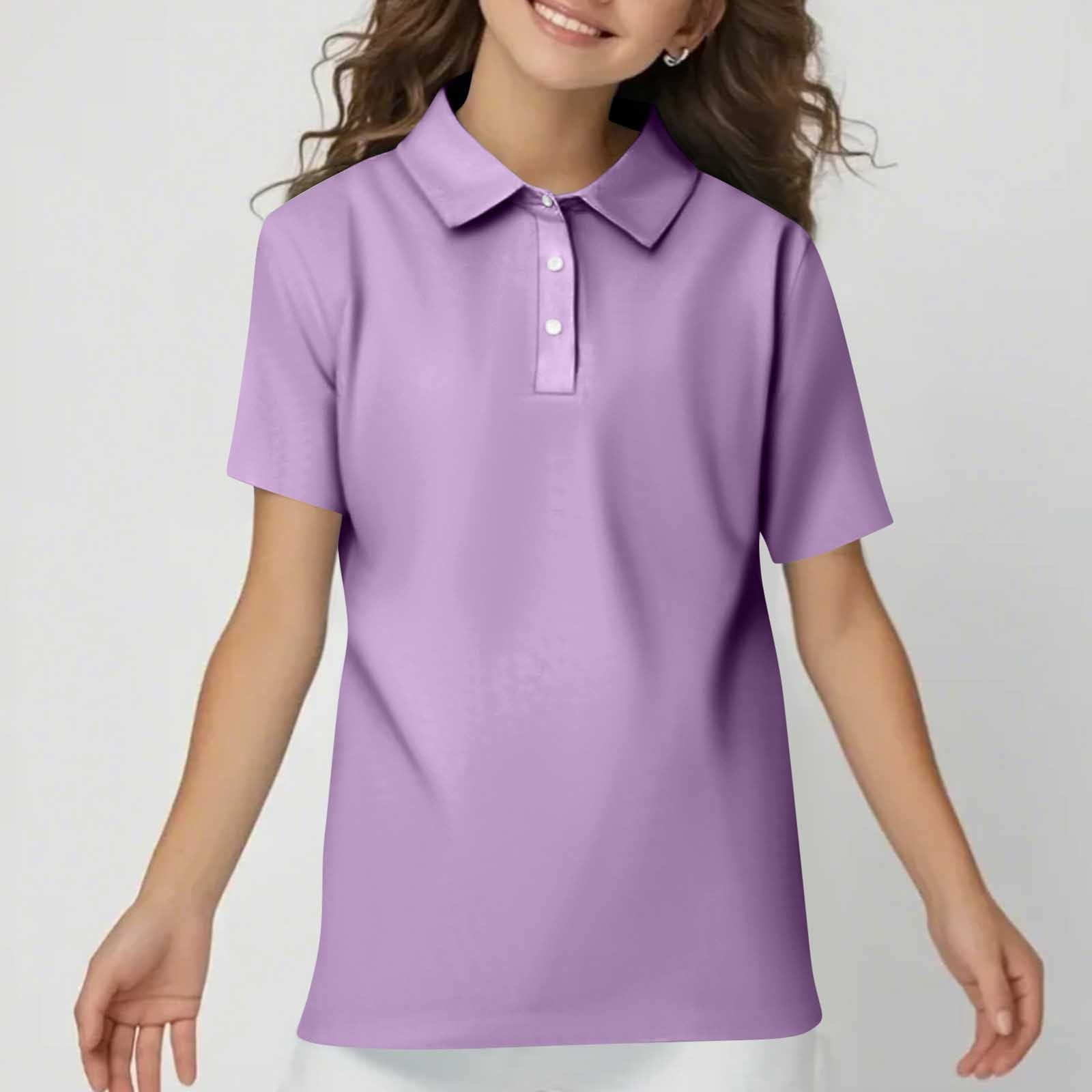 TQWQT Girl's Light Purple Polo Shirts Size 7-8 Short Sleeve Button Down ...