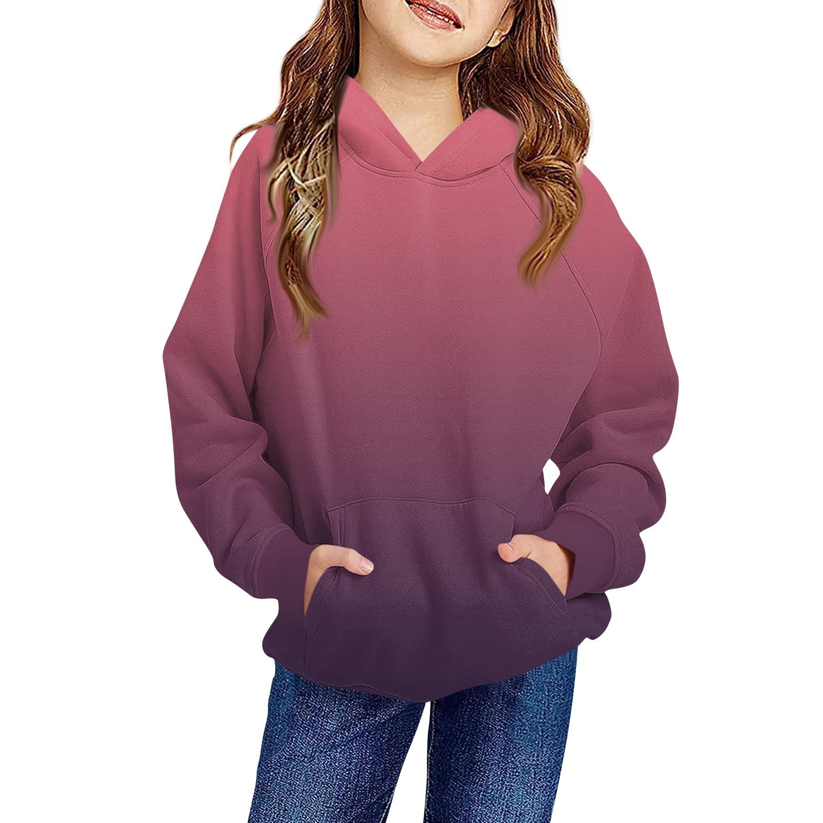 TQWQT Girl's Oversized Dark Purple Hoodie Size 10-12 Plain Pullover Top ...