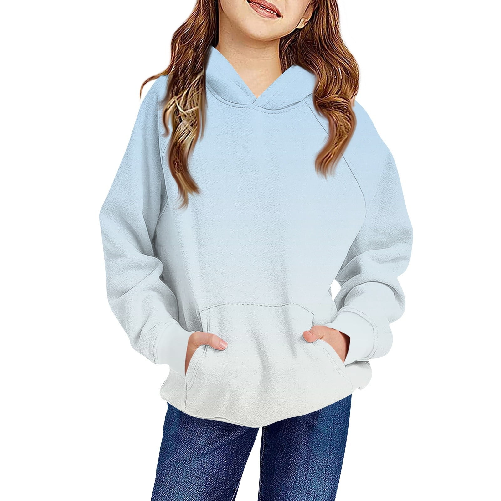 TQWQT Girl's Sky Blue Hoodie Long Sleeve Kids Preppy Clothes Size 10-12 ...