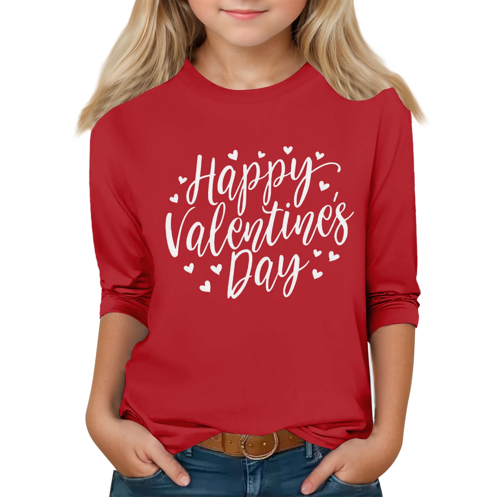 TQWQT Girls 3/4 Sleeve Valentines Shirts Heart Graphic Girls Tops Size ...