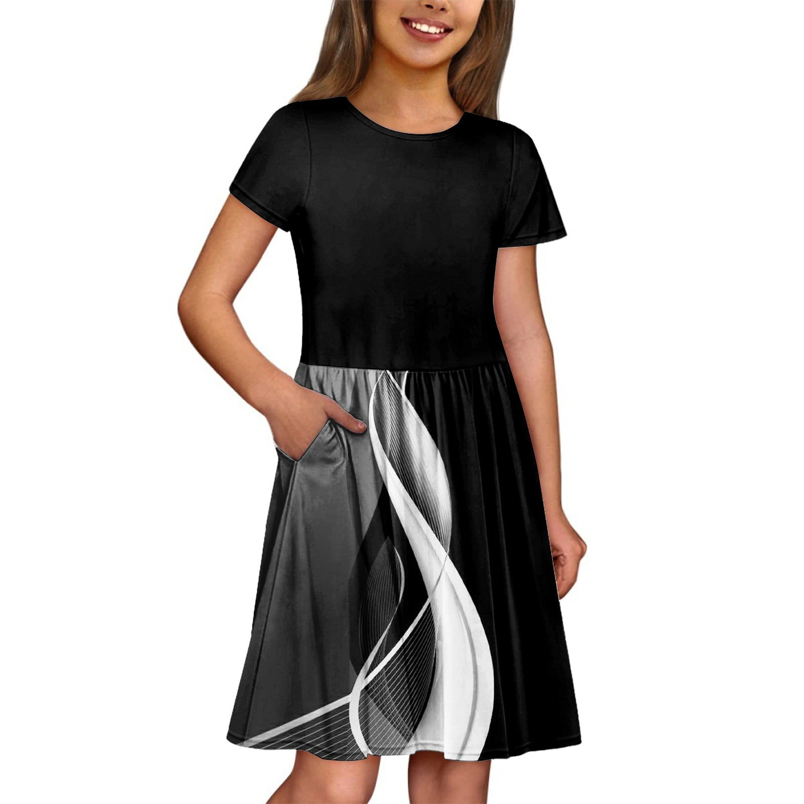 TQWQT Girls Black Dresses Summer Girls Sundress Short Sleeve Size 10-12 ...