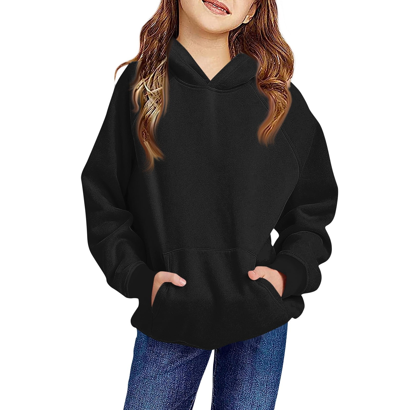 TQWQT Black Hoodie Kids Girls Sweatshirt Long Sleeve Solid Basic Cute ...
