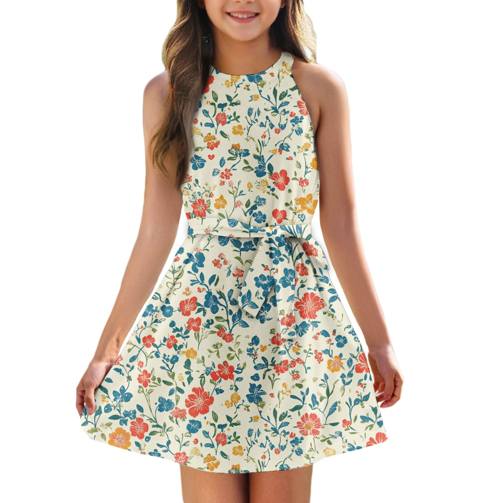 TQWQT Girls Dresses Size 10-12 Sleeveless Dress Summer Cute Halter ...