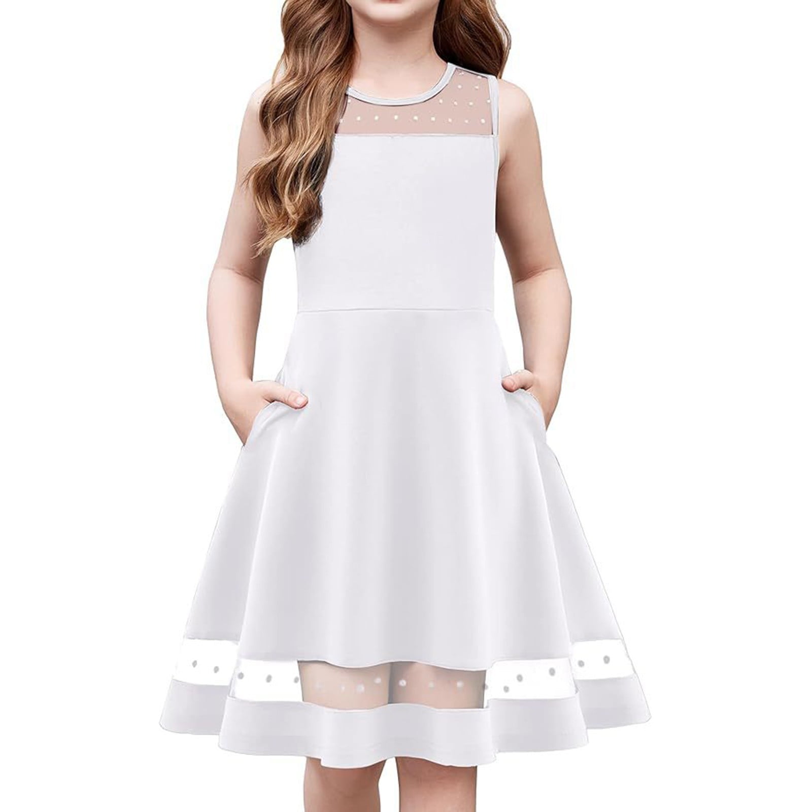 TQWQT Girls Dresses Size 10-12 Sleeveless A Line Sundress Summer Cute ...