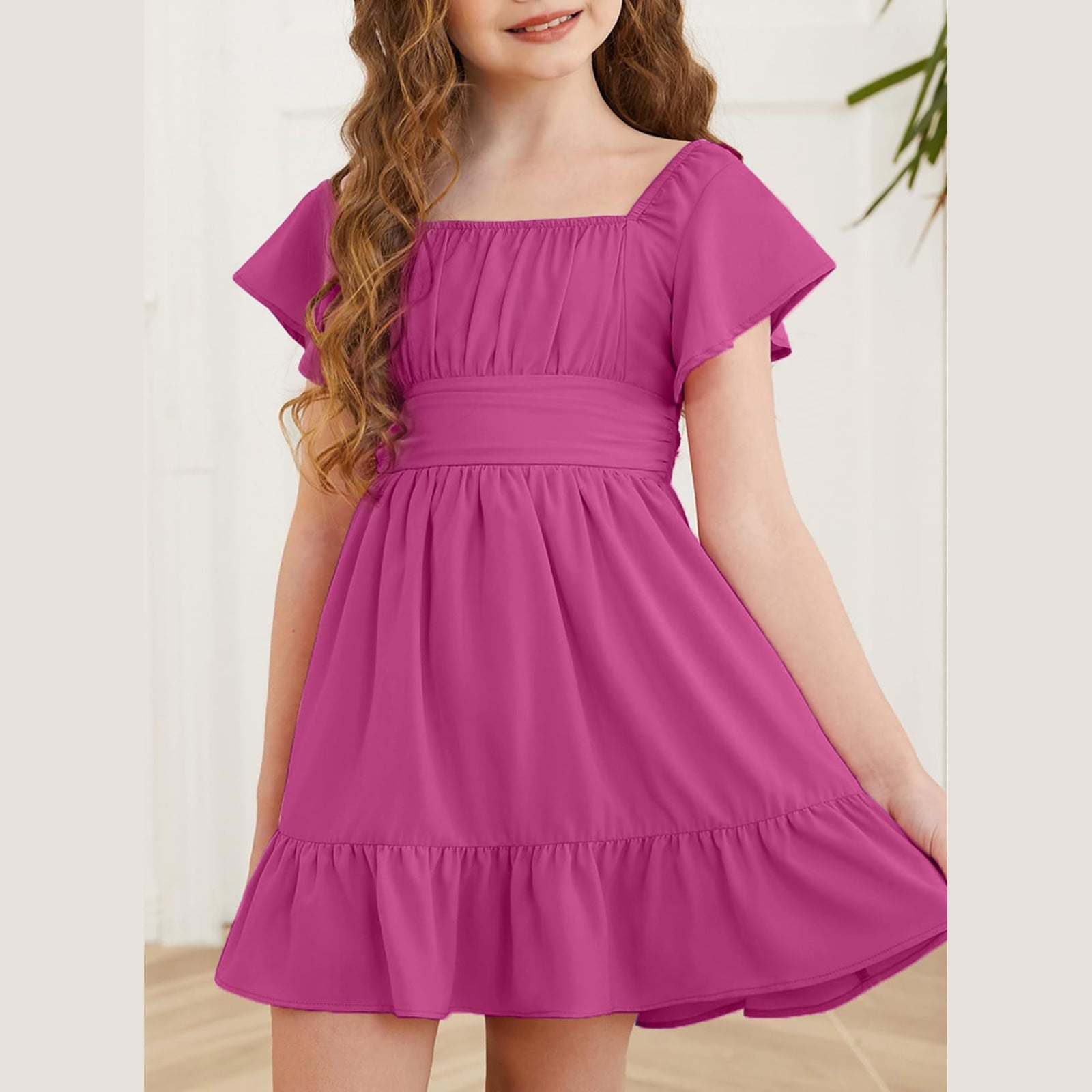 TQWQT Girls Dresses Size Hot Pink Plain Tween Girls Clothes Off ...