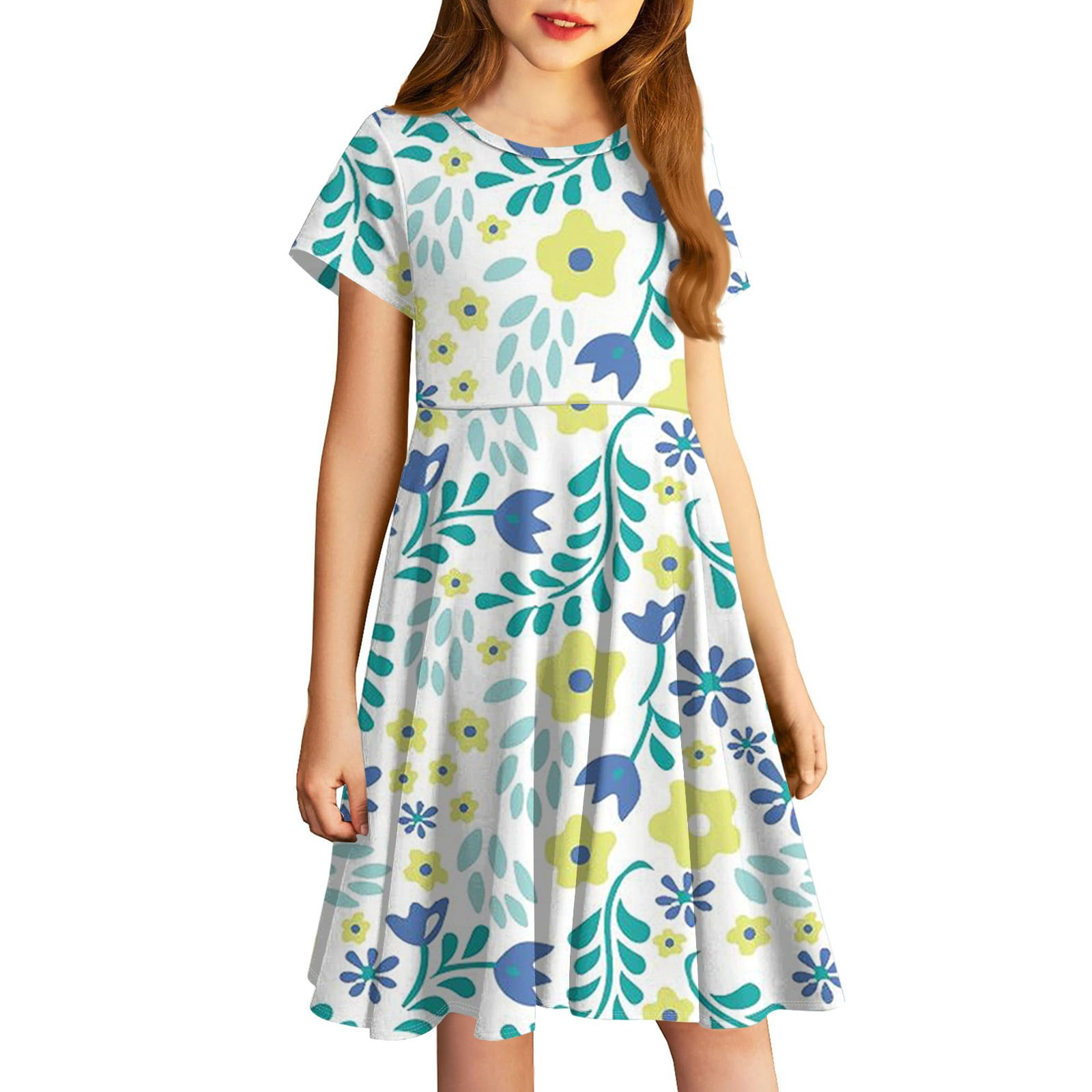 Mlqidk Girls Dresses Summer Cute Floral Dress Size 10-12 A Line Dresses ...