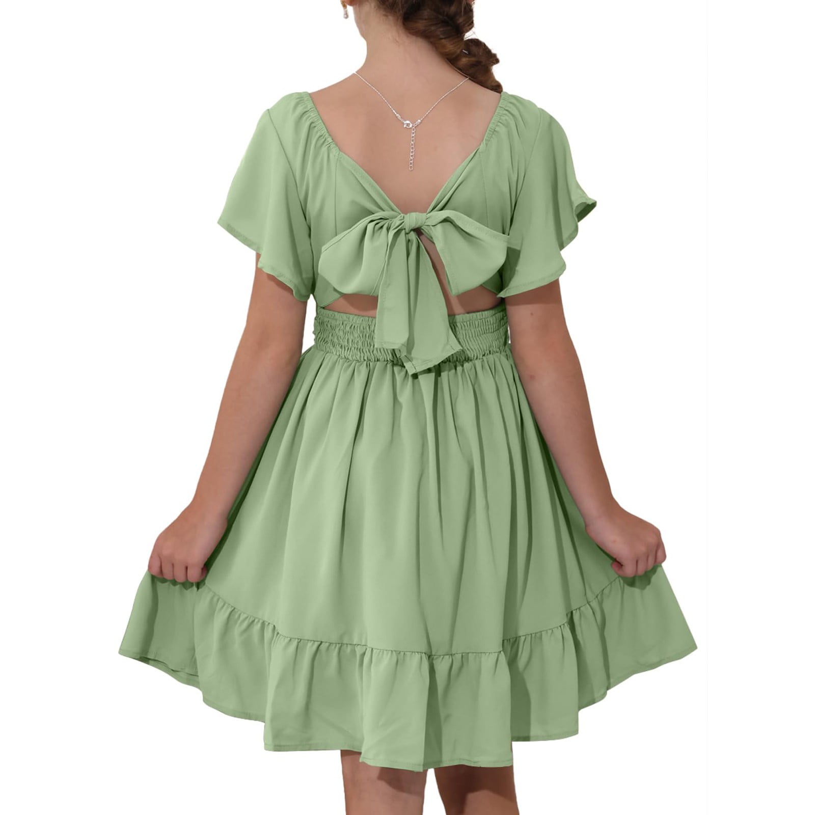 TQWQT Girls Green Dresses Summer Off Shoulder Girls Dresses Size Tie ...