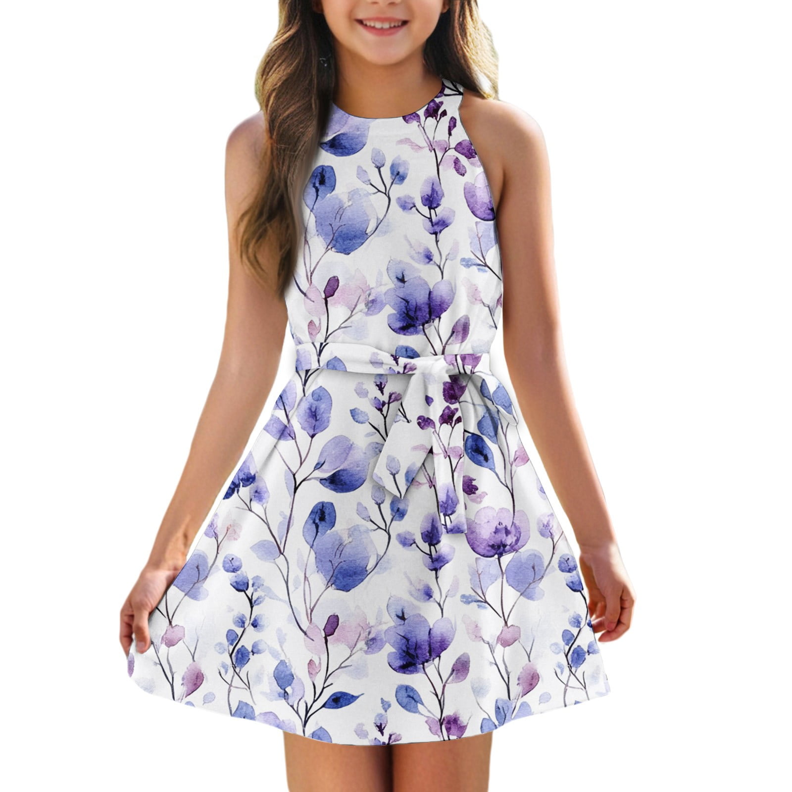 TQWQT Girls Halter Dresses Summer Cute Floral Print Dress Size 10-12 ...
