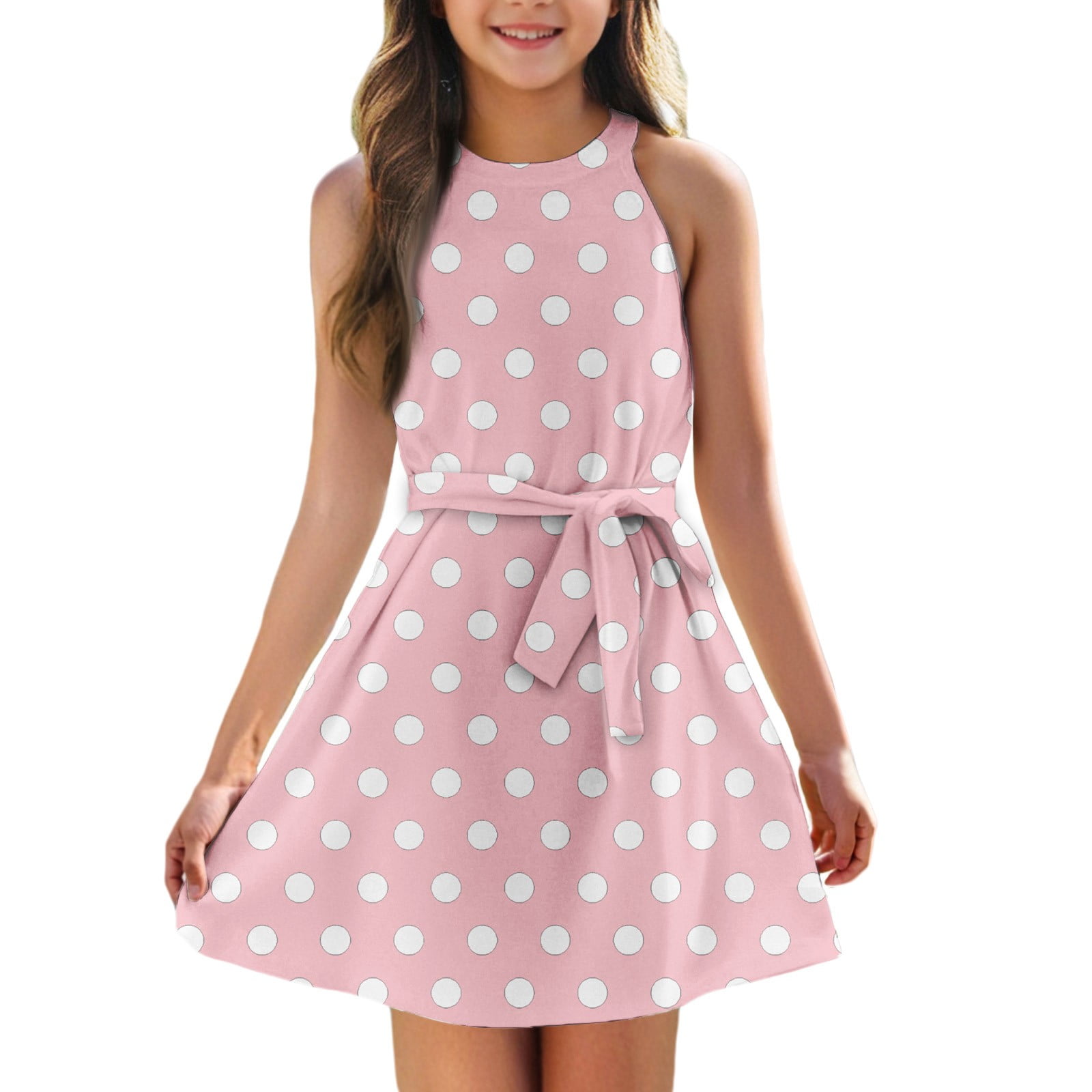 TQWQT Girls Halter Dresses Summer Cute Halter Dress Kids Tie Front Size ...
