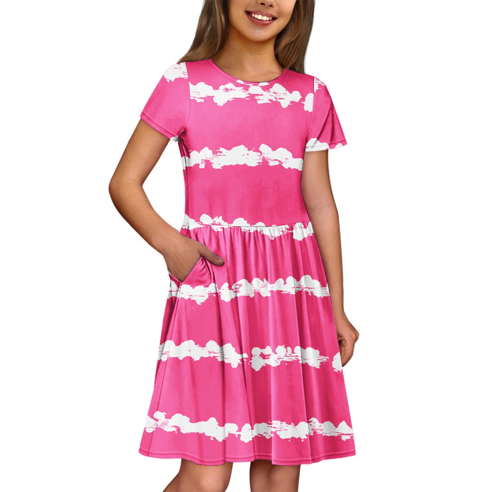 TQWQT Girls Hot Pink Dresses Summer Cute Girls Sundress Size 10-12 Crew ...