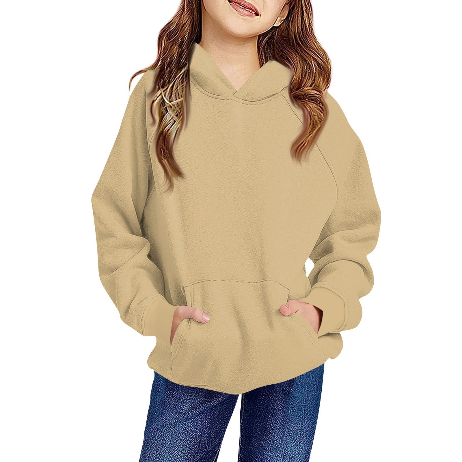 TQWQT Girls Khaki Hoodies Size 10-12 Oversized Basic Hooded Sweatshirts ...