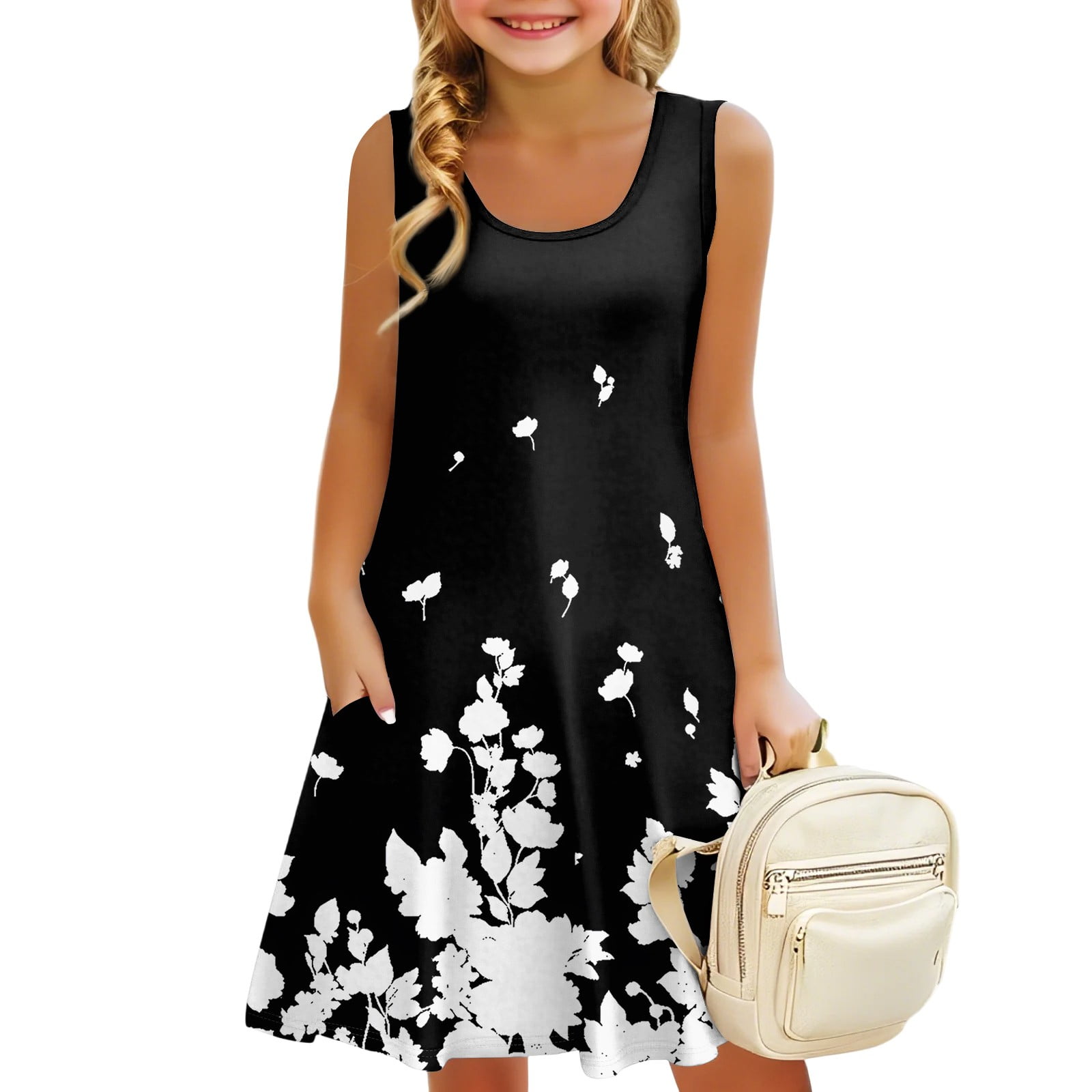 TQWQT Girls Pink Dresses Summer Sleeveless Beach Dress Size 10-12 A ...
