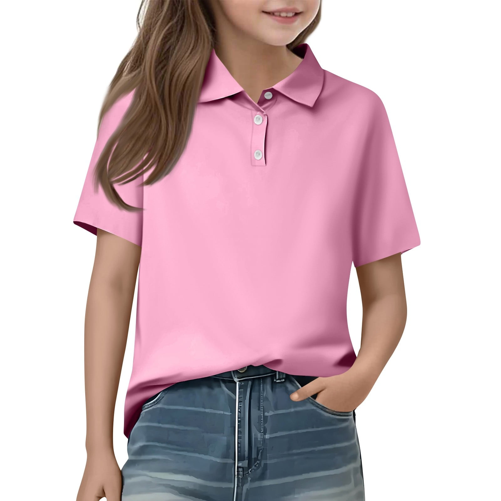 TQWQT Girls Pink Golf Polo Shirts Size 7-8 3-Button Collared Shirt ...