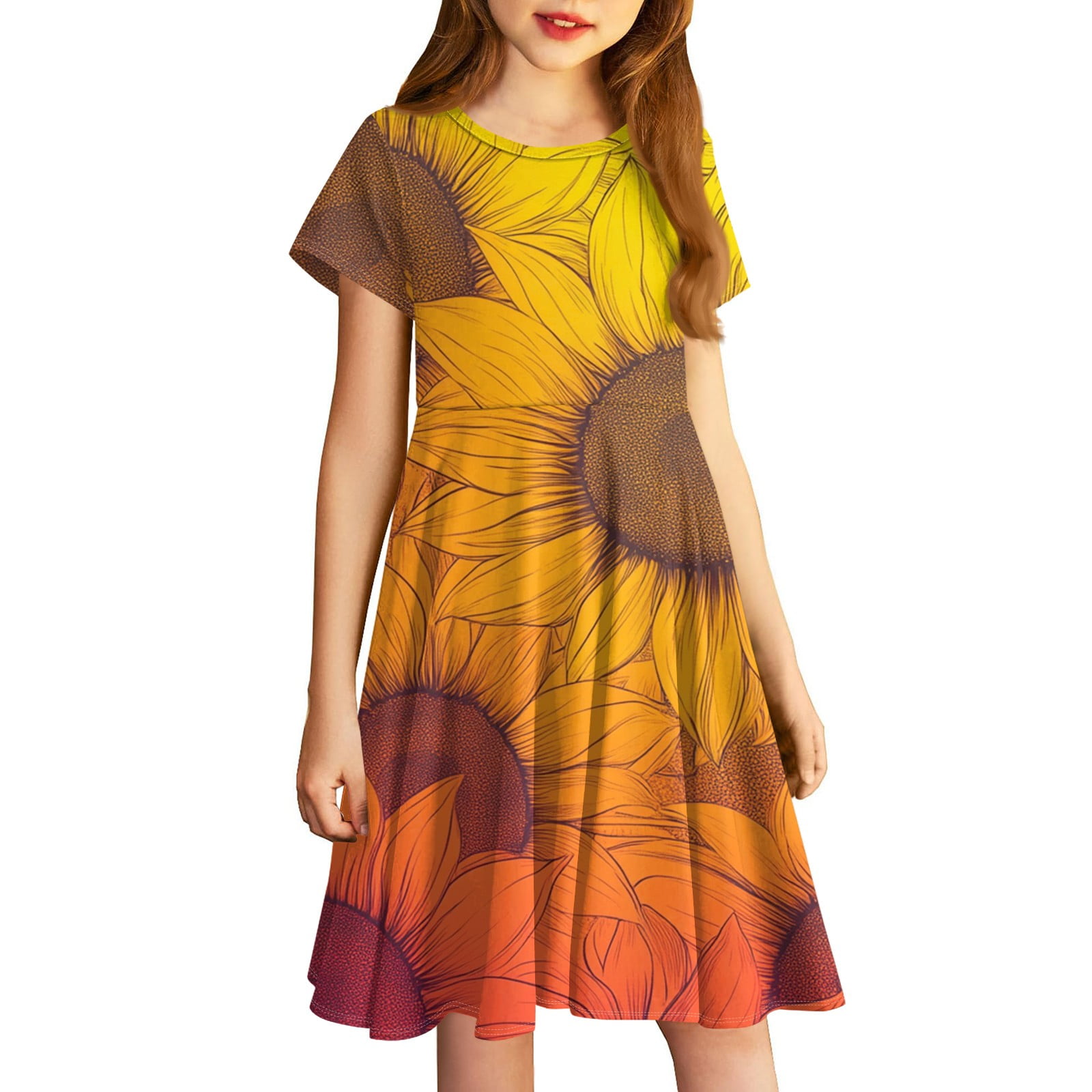 TQWQT Girls Saffron Dresses Size 10-12 Casual Floral Print Tween Girls ...