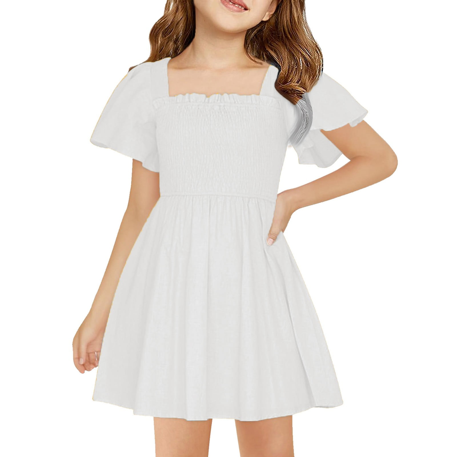 TQWQT Girls Silver Dresses Summer Ruffle Short Sleeve Girls Sundress ...