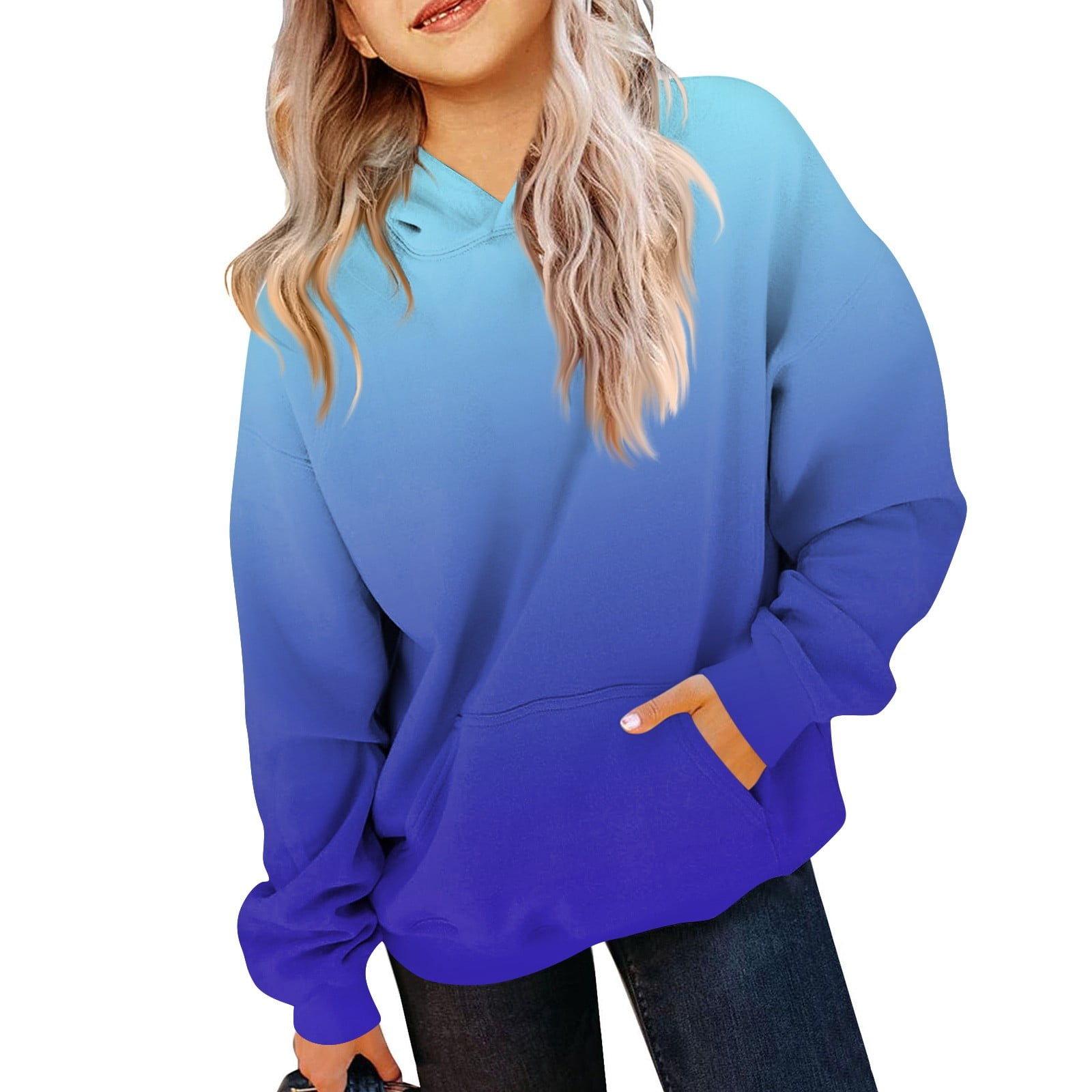 TQWQT Girls Size 10-12 Blue Hoodie Oversized Gradient Black Hoodies ...