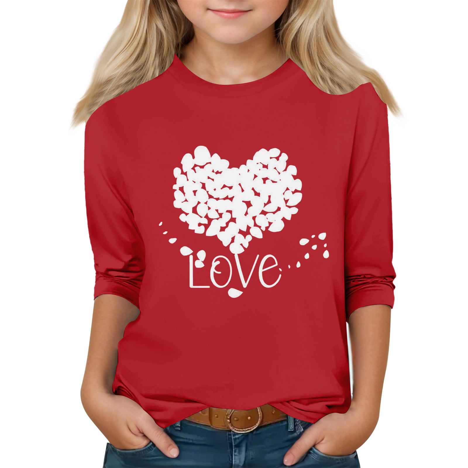 TQWQT Girls Spring 3/4 Sleeve Valentines Shirt Girls Tops Tshirt Kids ...