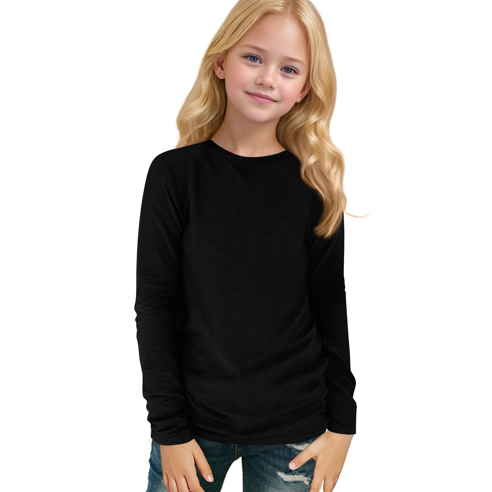 TQWQT Girls Tops Size 10-12 Long Sleeve Shirt Black Kids Crew Neck Size ...