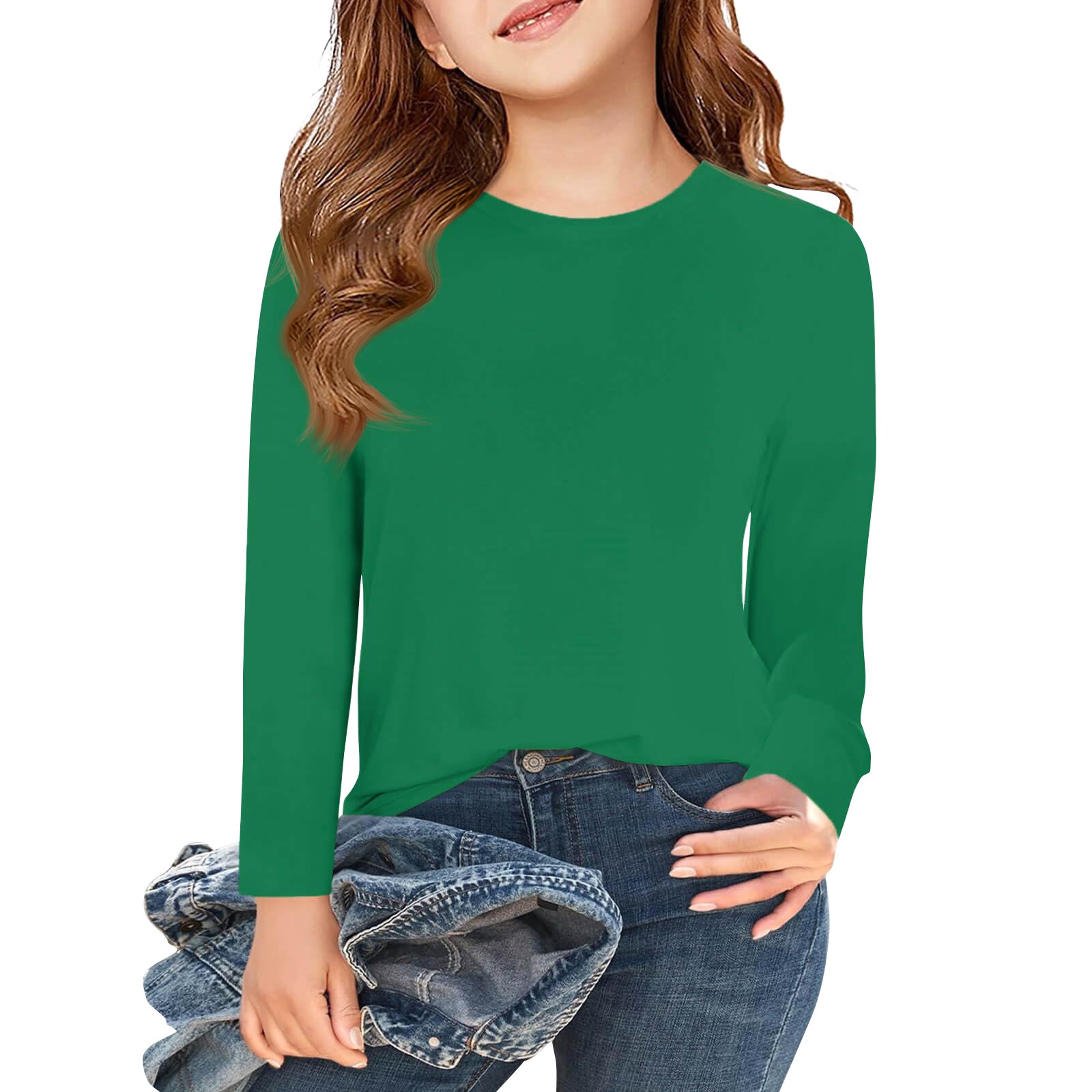 TQWQT Girls Tops Size 10-12 Long Sleeve Shirt Green Kids Crewneck Size ...
