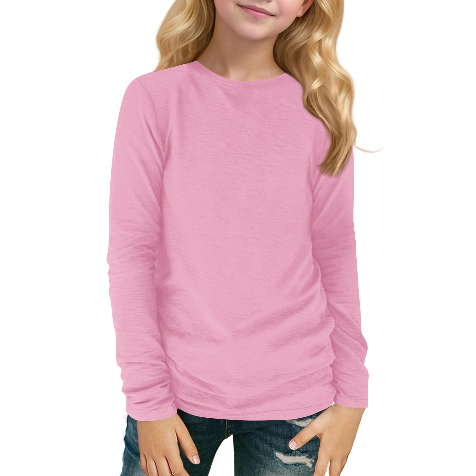 TQWQT Girls Tops Size 10-12 Long Sleeve Shirt Pink Crew Neck Size 10-12 ...
