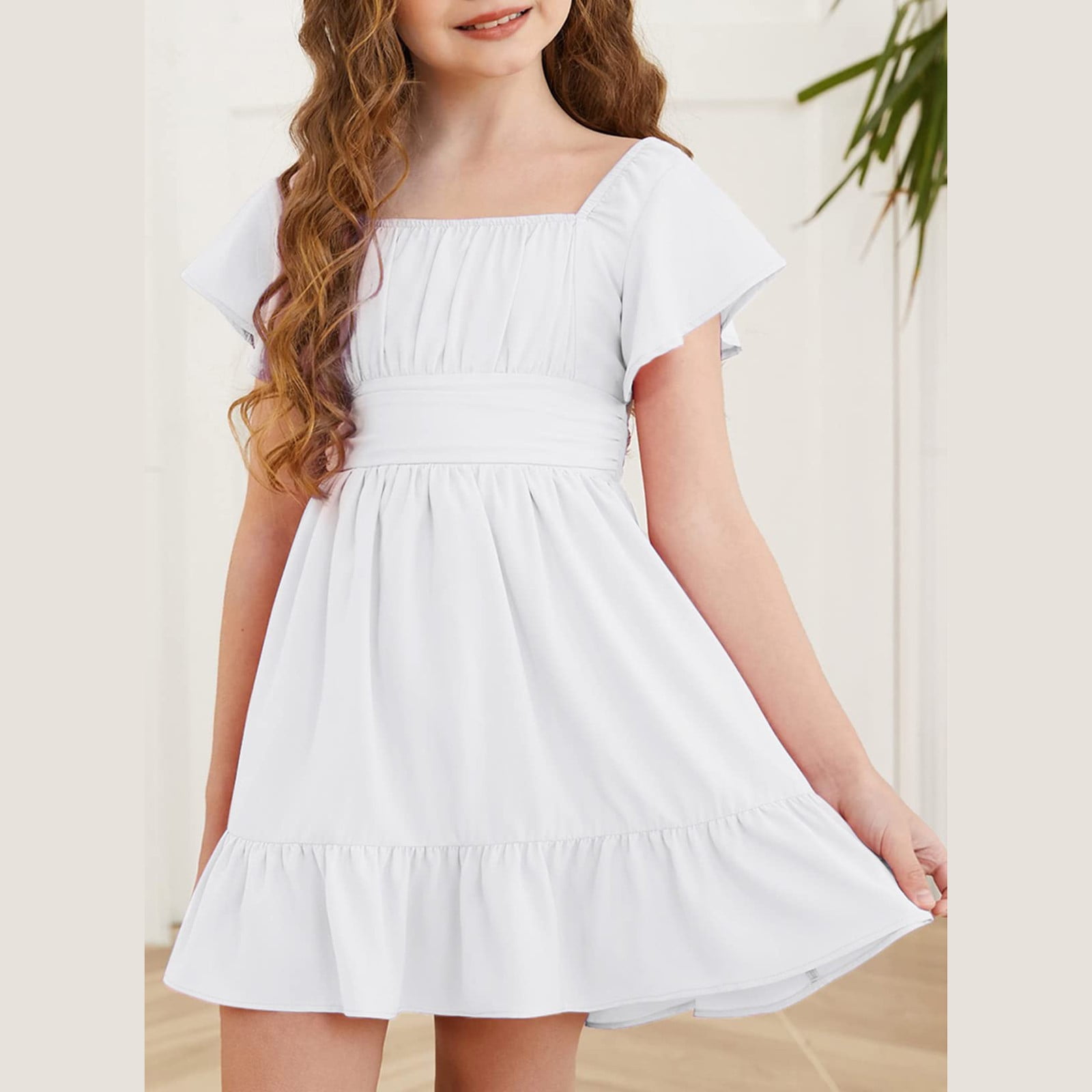 TQWQT Girls White Dresses Size Casual Plain Tween Girls Clothes Off ...