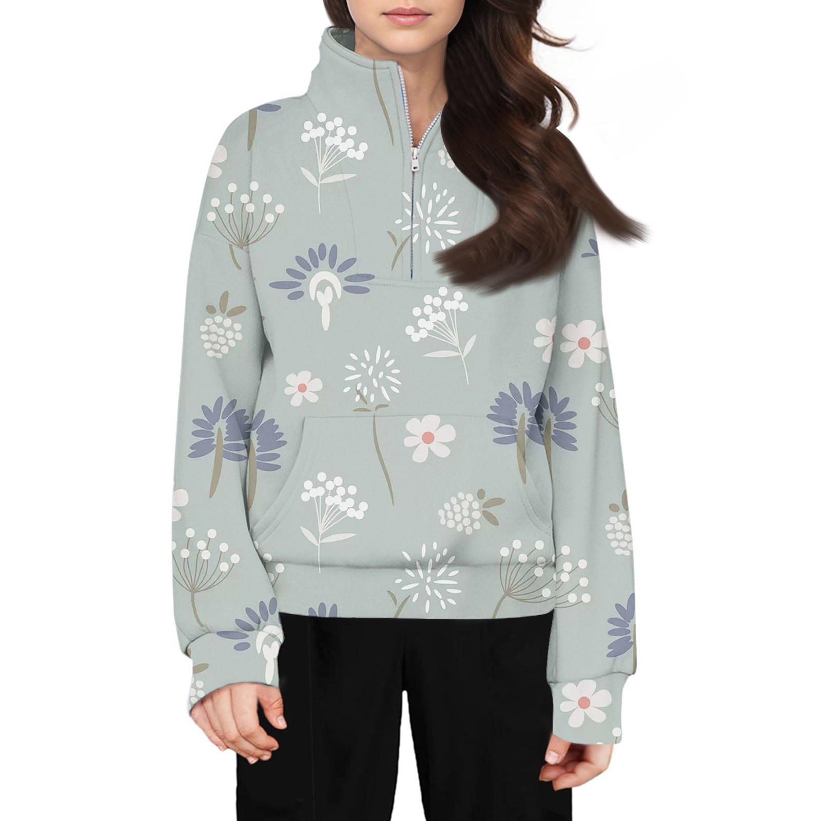TQWQT Half Zip Sweatshirt Kids 10-12 Long Sleeve Floral Print Crop Tops ...