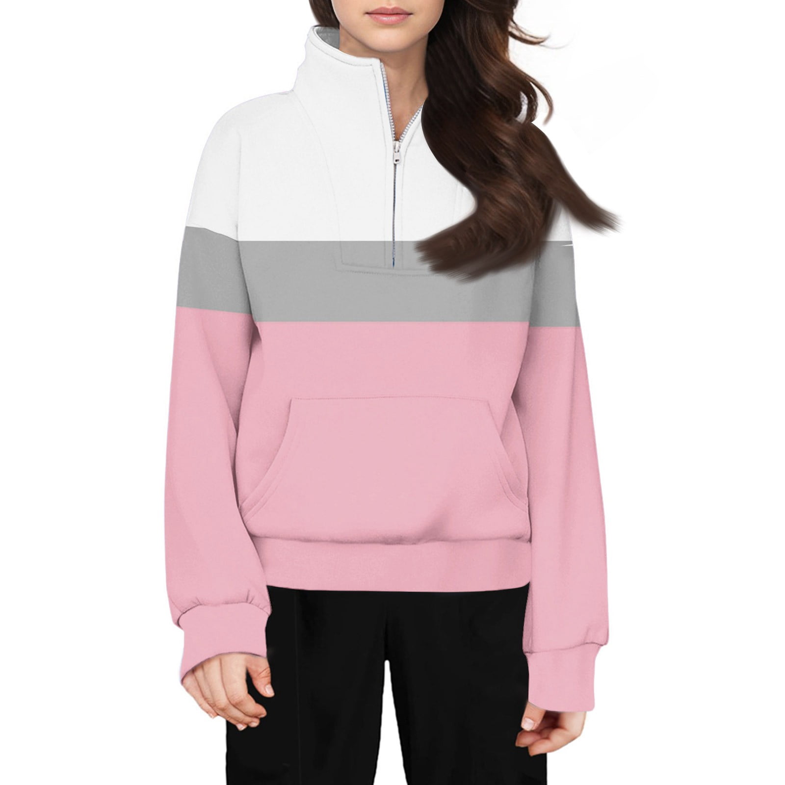 TQWQT Half Zip Sweatshirts for Girls Long Sleeve Color Block Cute Crop ...