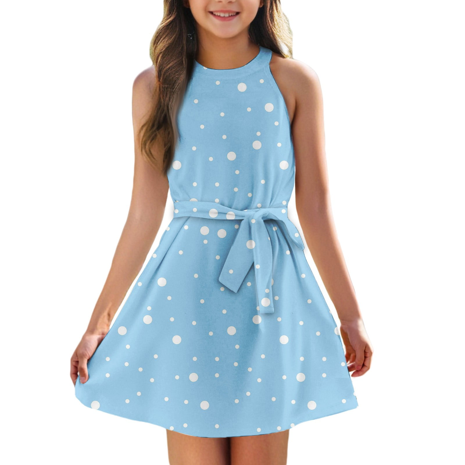 TQWQT Halter Dresses for Girls Sleeveless Kids Mini Dress Tie Front ...