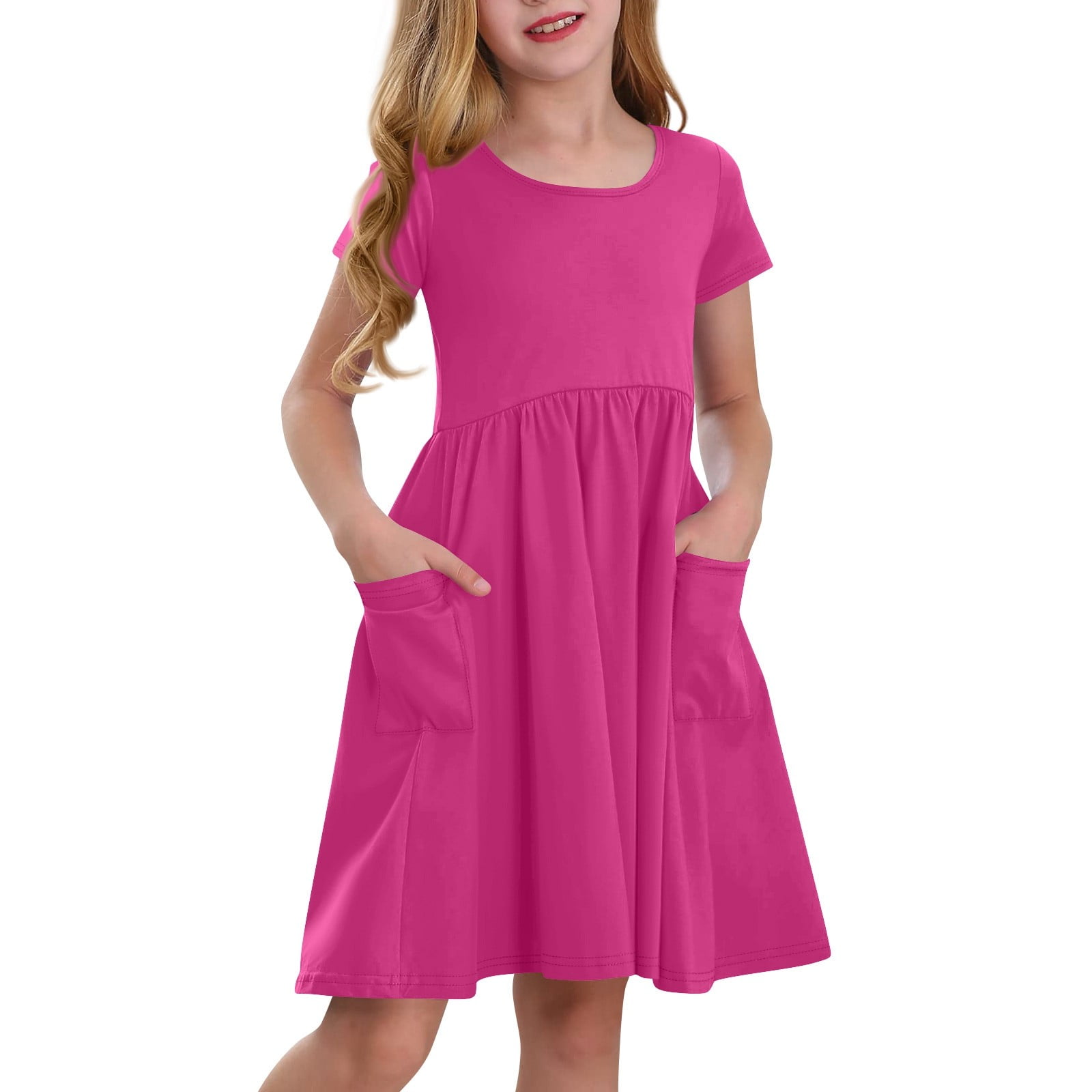 TQWQT Hot Pink Dresses for Girls Cute Girls Swing Sundress Kids Crew ...