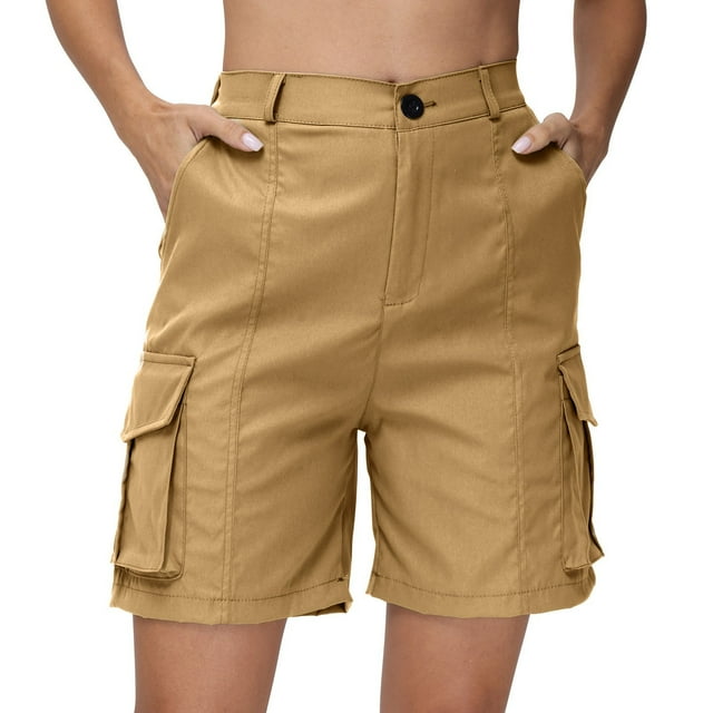 TQWQT Khaki Shorts Women Dressy Casual Cargo Shorts Knee Length High ...