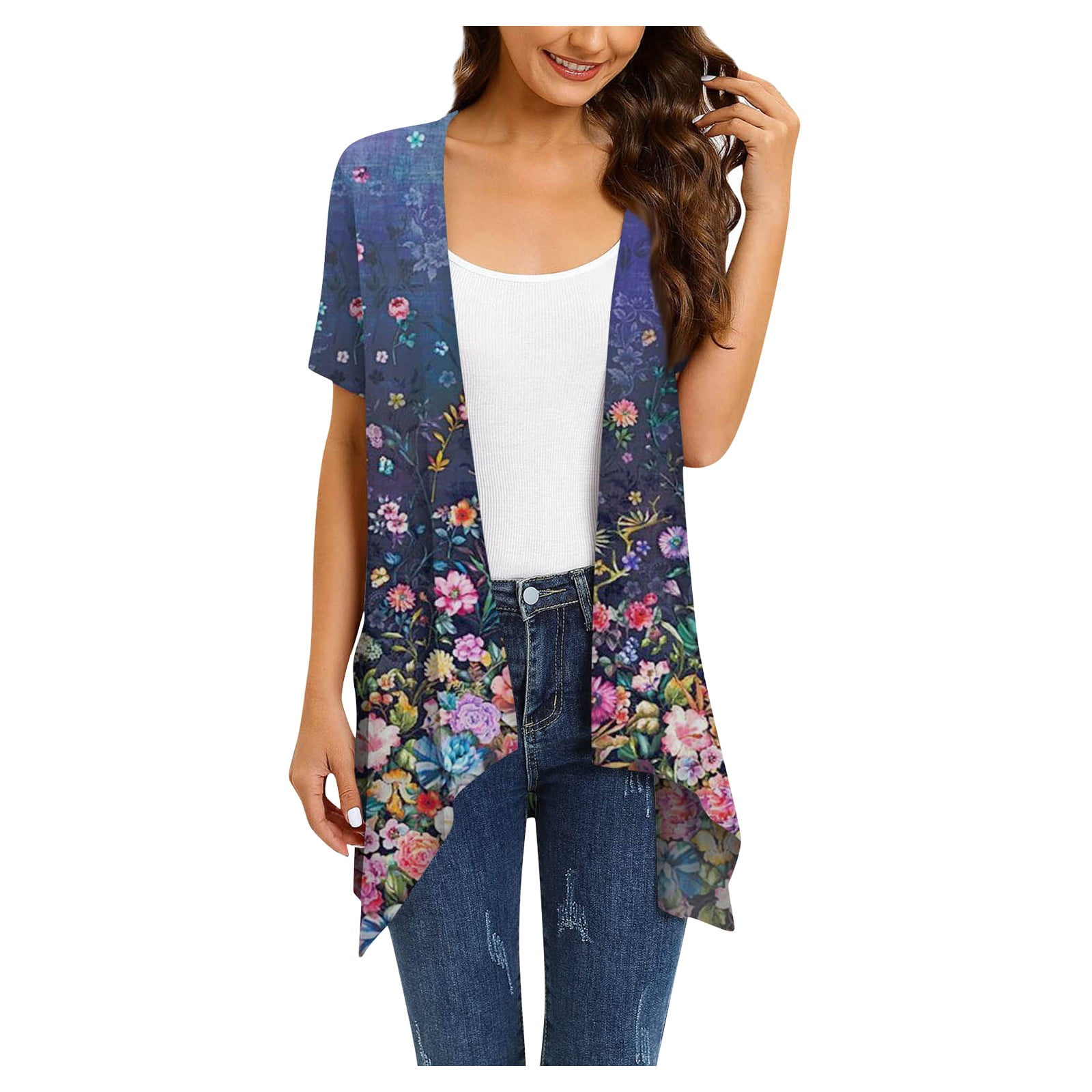 TQWQT Kimonos for Women Casual Plus Size Kimono Vest Casual Short ...