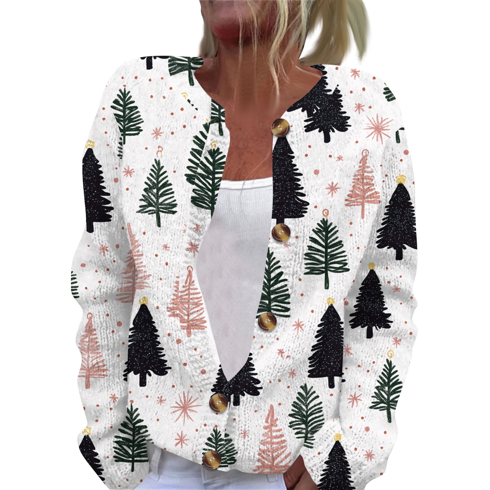 TQWQT Knitted Graphic Christmas Sweater for Women Open Front Ugly ...