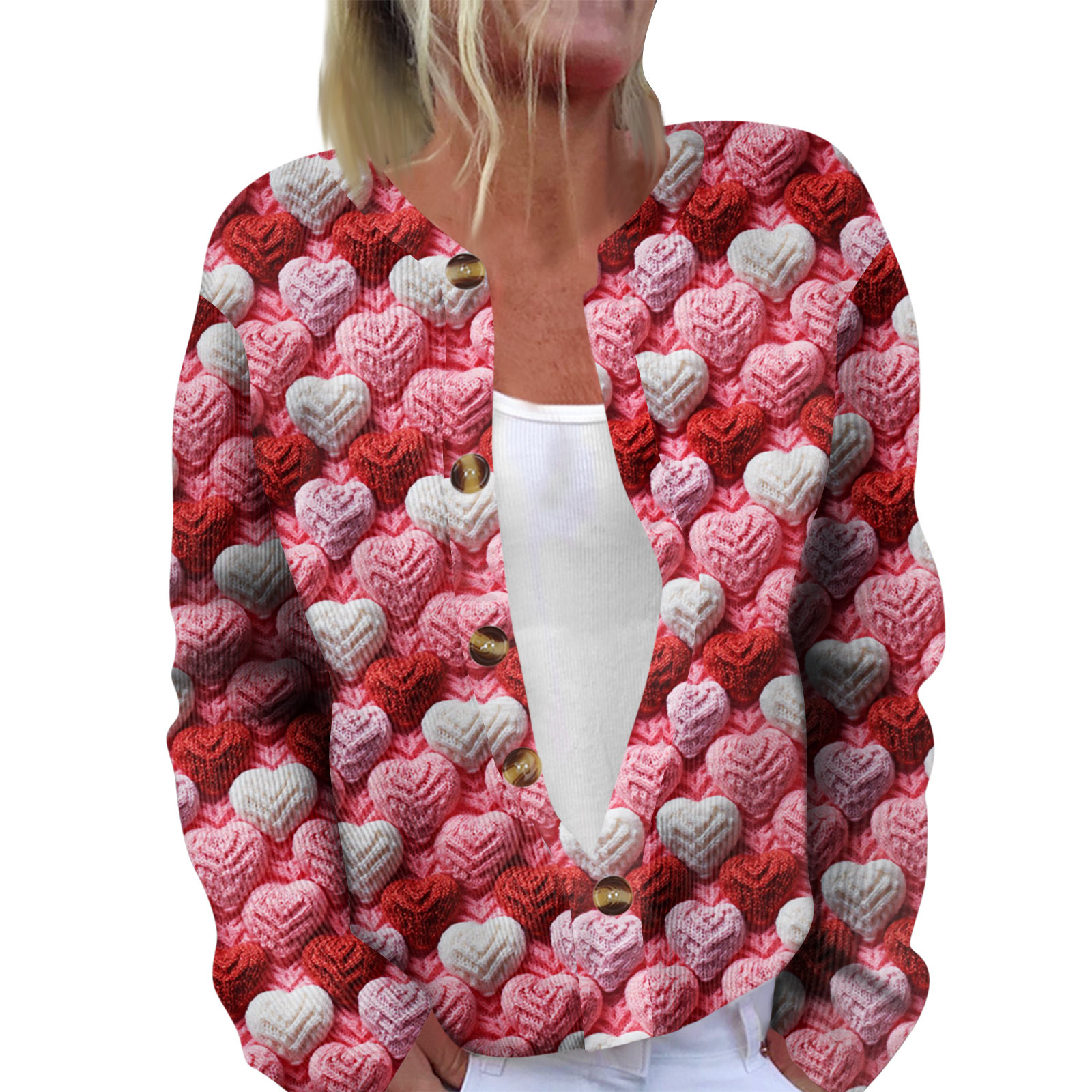 TQWQT Knitted Valentines Day Sweater Women 2025 Plus Size Open Front ...