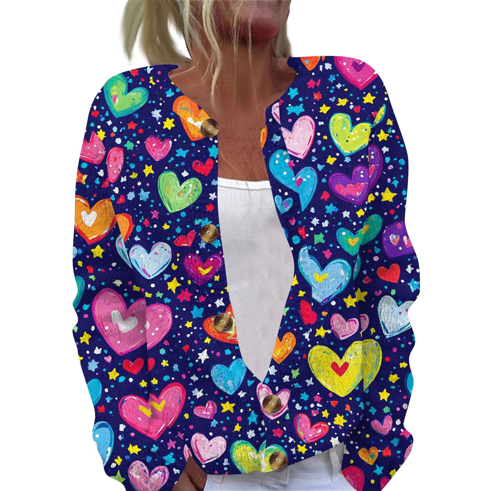 TQWQT Knitted Valentines Day Sweater for Women Open Front Heart Cardigan Sweater Love Heart ...