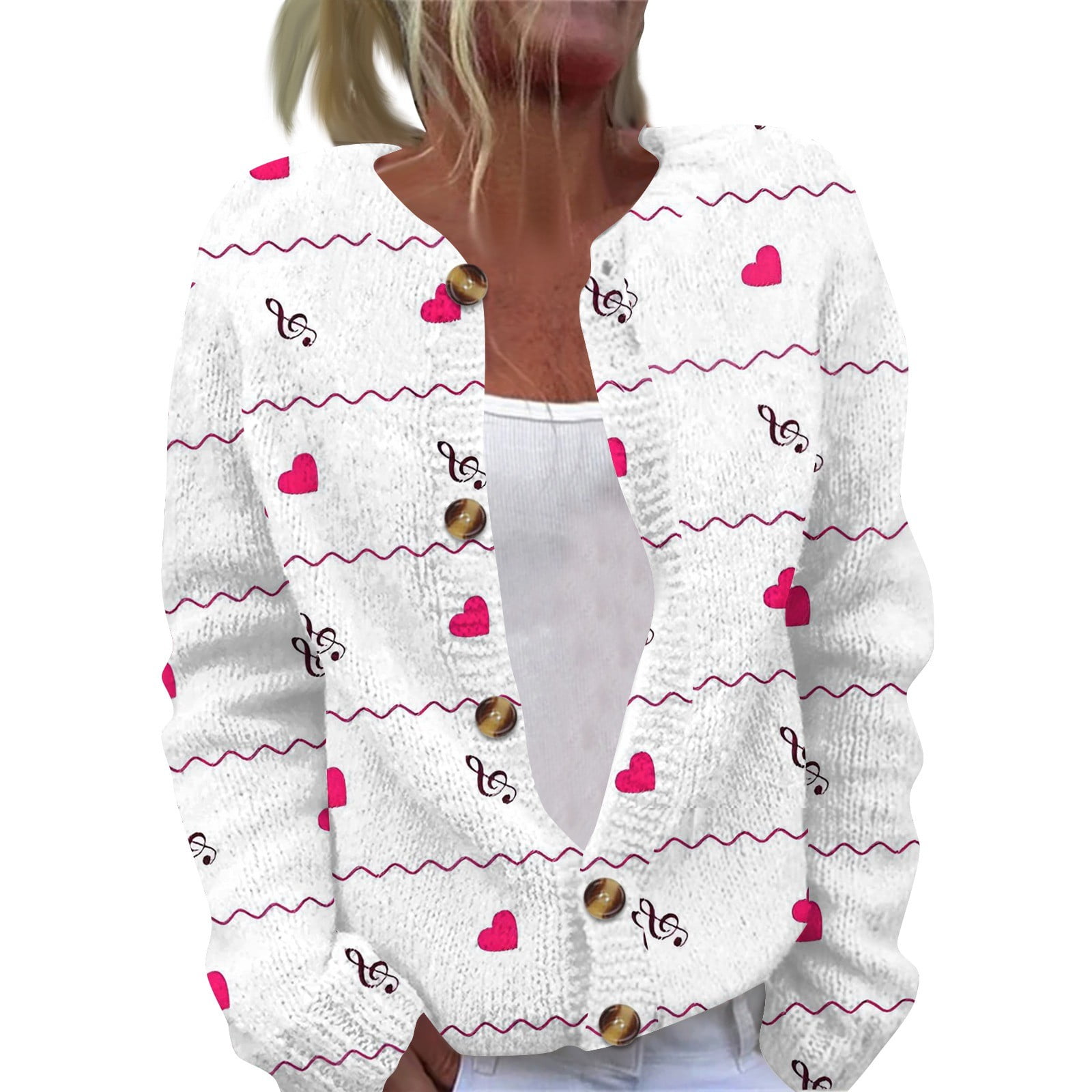 TQWQT Knitted Valentines Day Sweater for Women Plus Size Open Front Love Heart Print Cute ...