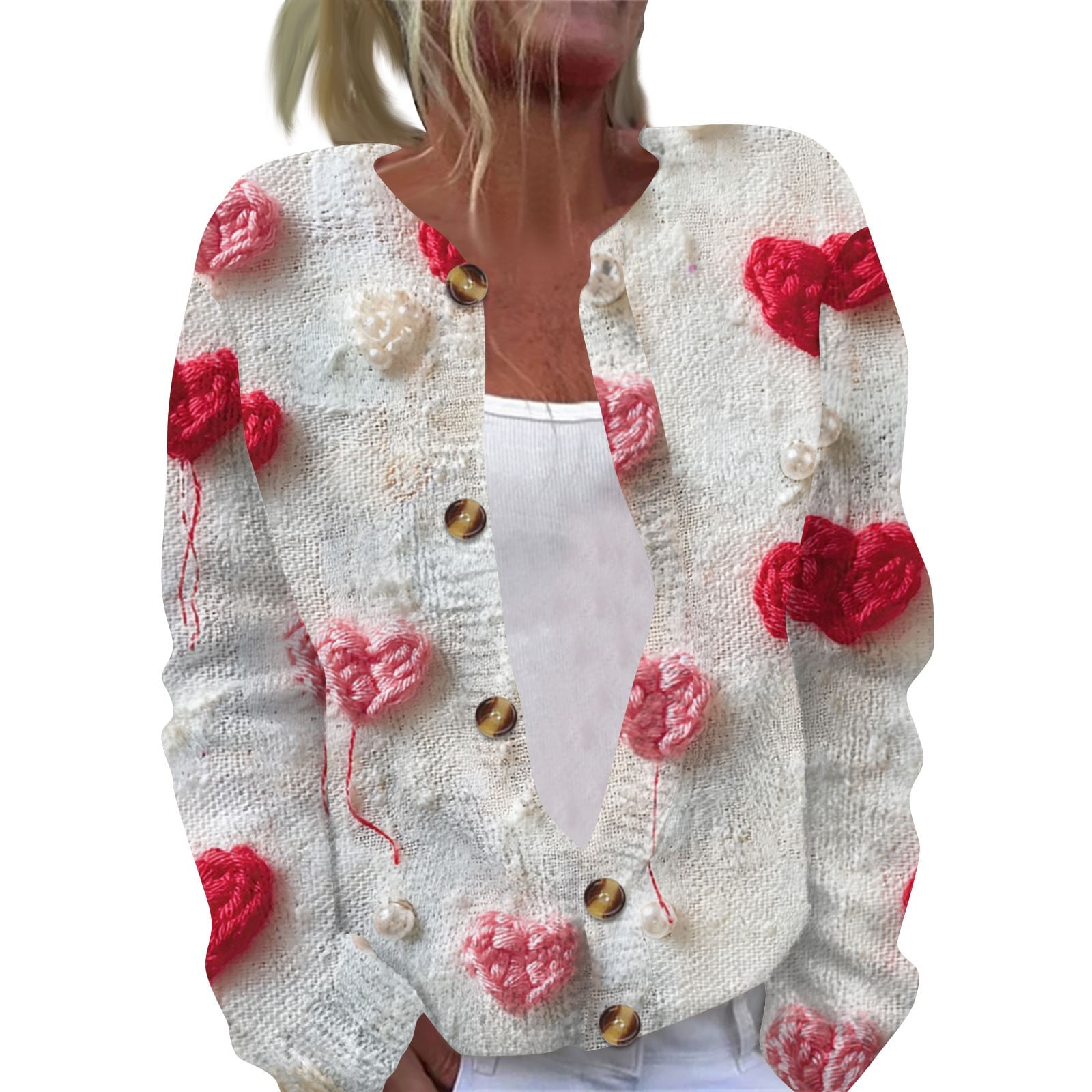 TQWQT Knitted Valentines Day Sweater for Women Open Front Love Heart ...