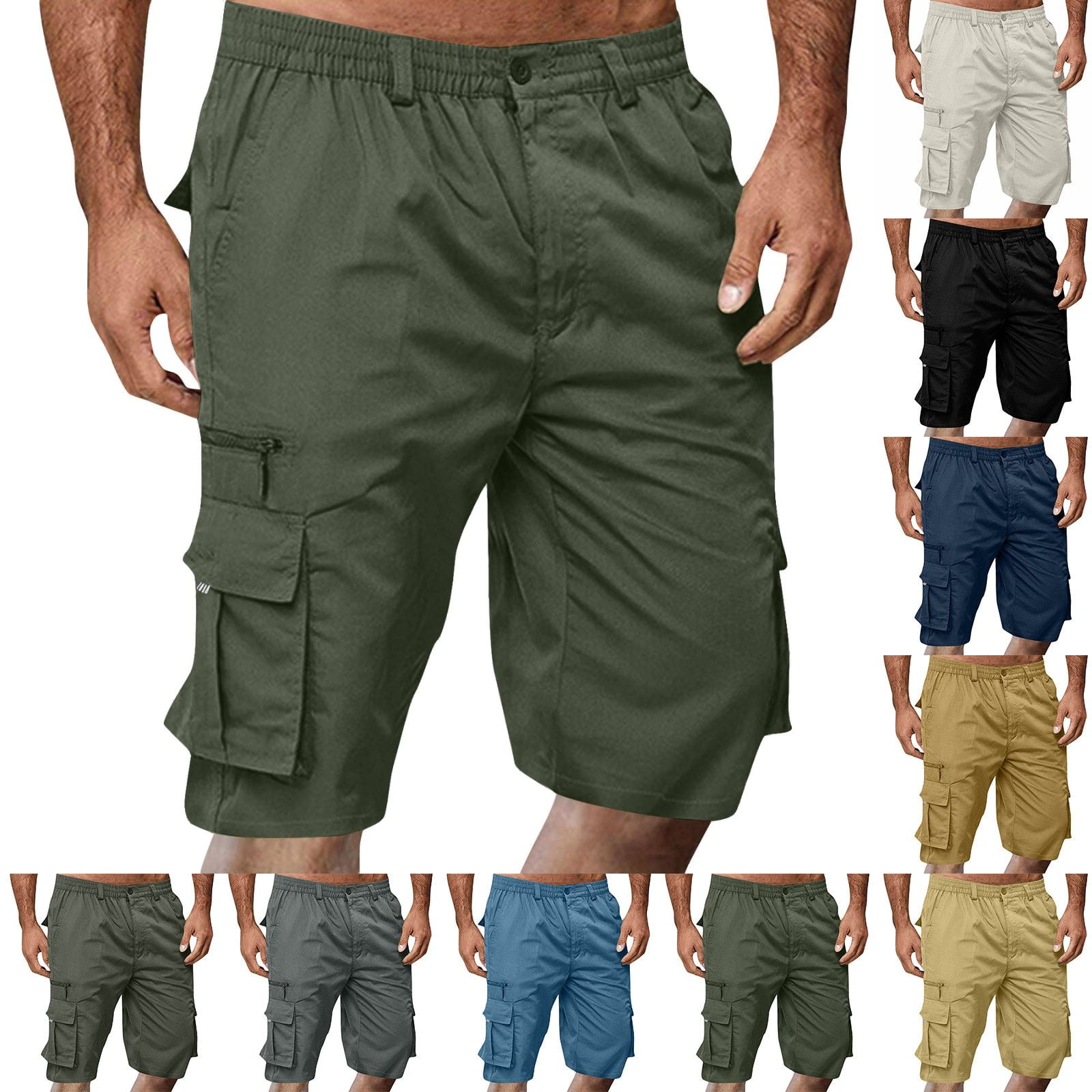 TQWQT Light Brown Shorts Men Summer Cargo Shorts Knee Length Elastic ...