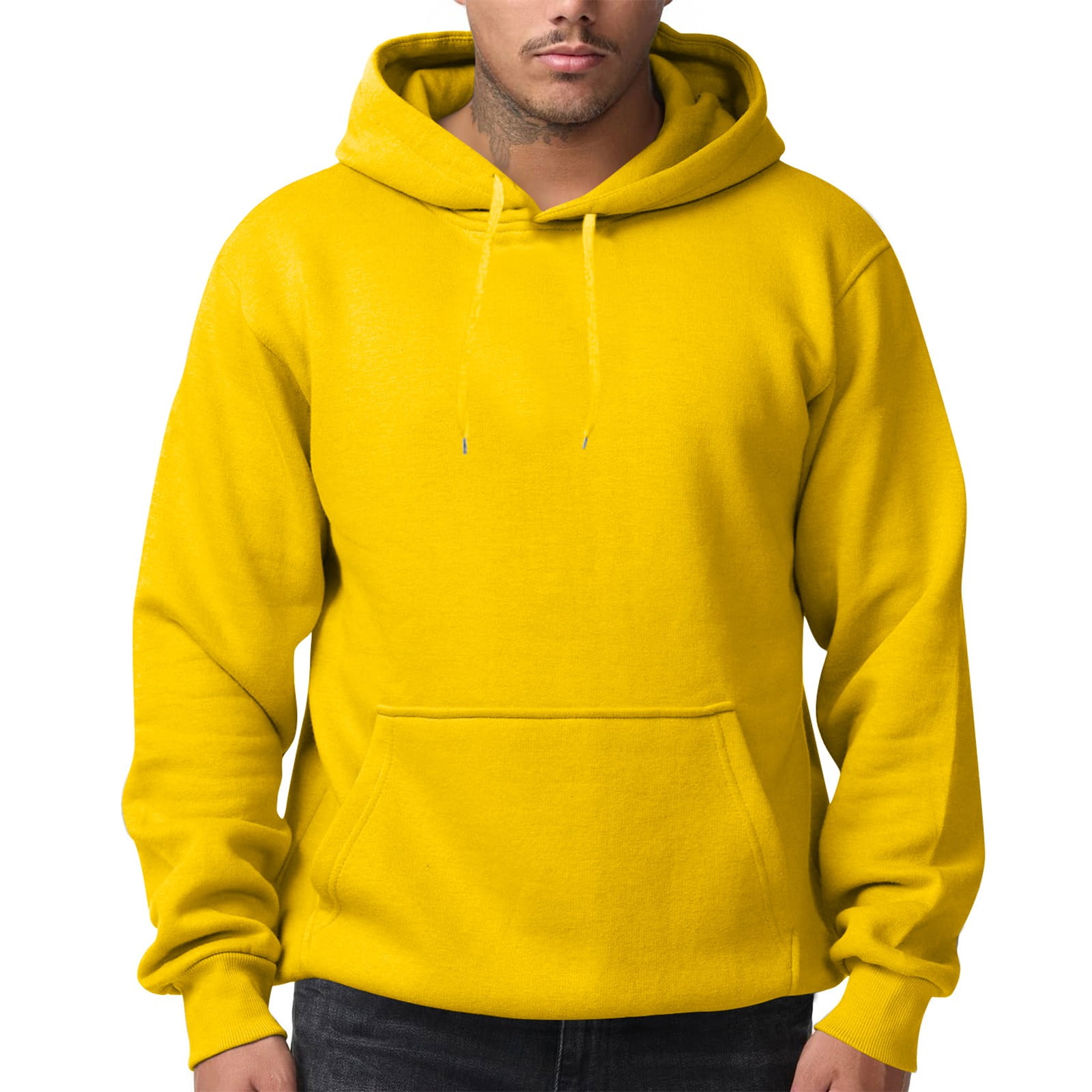 TQWQT Mens Fleece Yellow Hoodies Casual Basic Hoodies Pullover Hooded ...