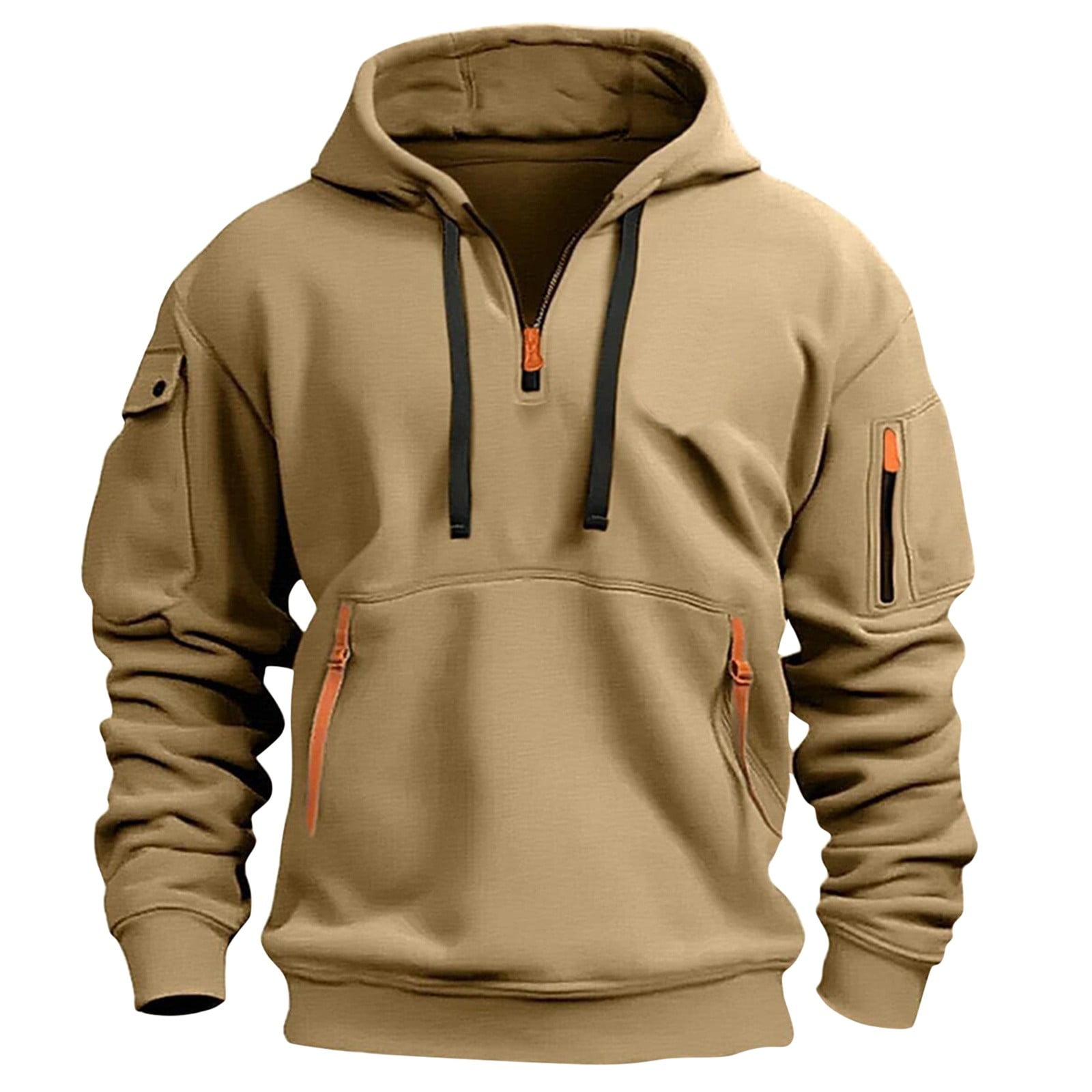 TQWQT Mens Half Zip Pullover Cargo Tactical Hoodies Long Sleeve Fleece ...