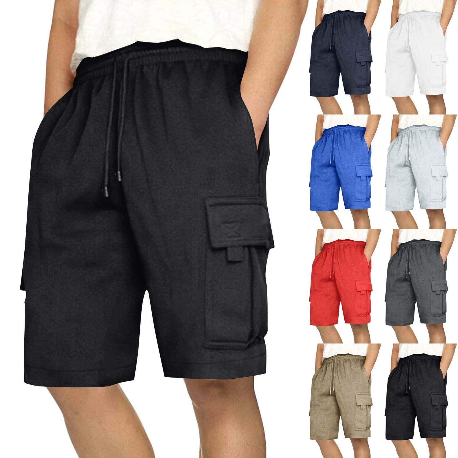 TQWQT Mens Red Sweat Shorts Cotton Cargo Shorts Drawstring Elastic ...
