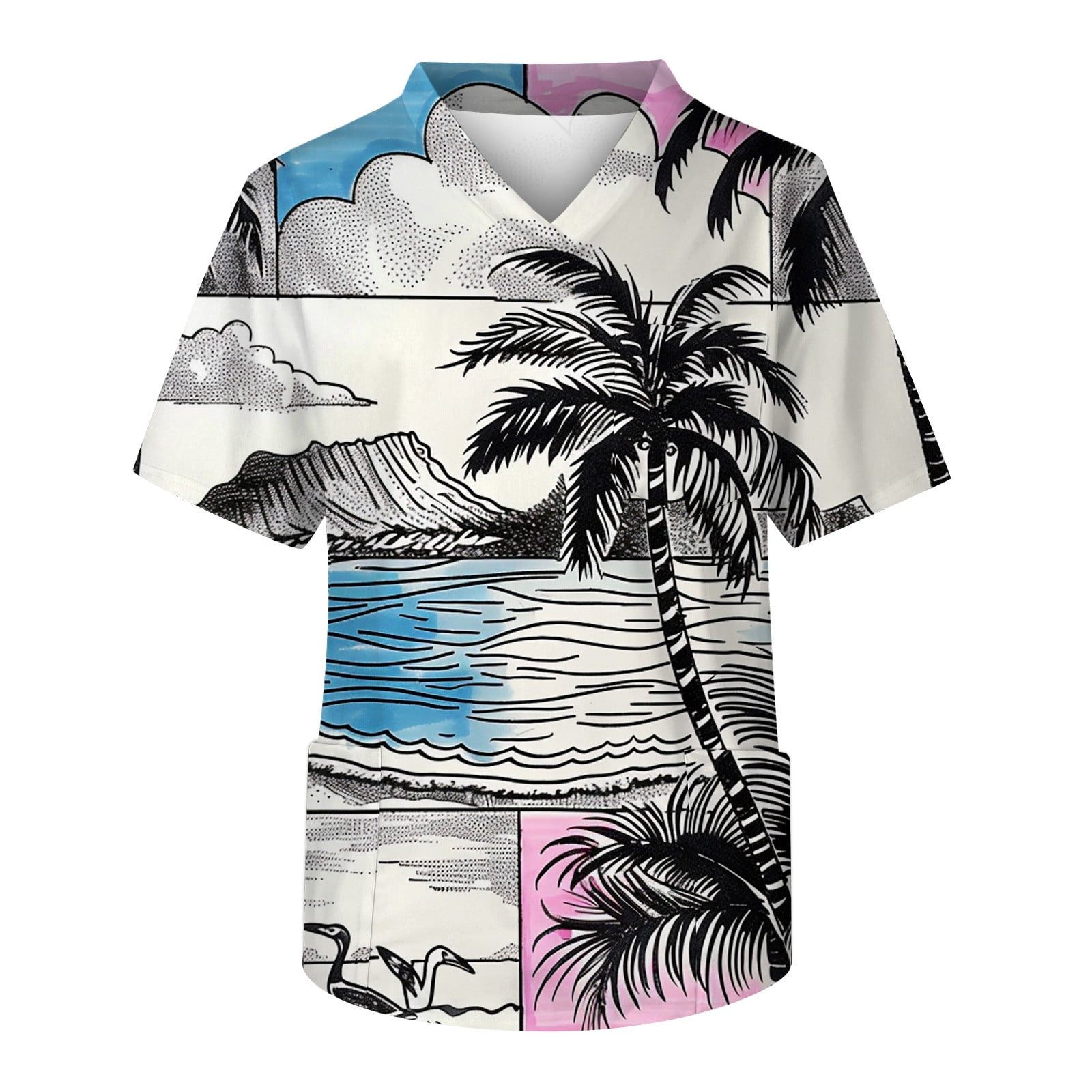 TQWQT Mens Tropic Floral Printed Scrub Tops Stretch Soft Plus Size Kids ...