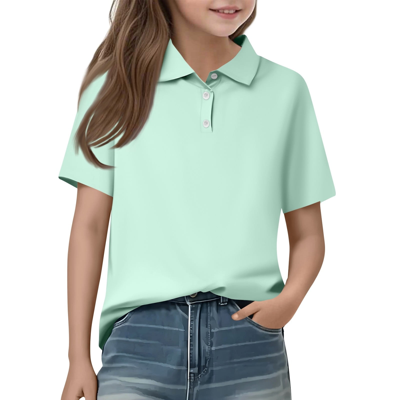 TQWQT Mint Green Polo Shirt Girls Short Sleeve Polo Shirts Size 7-8 ...